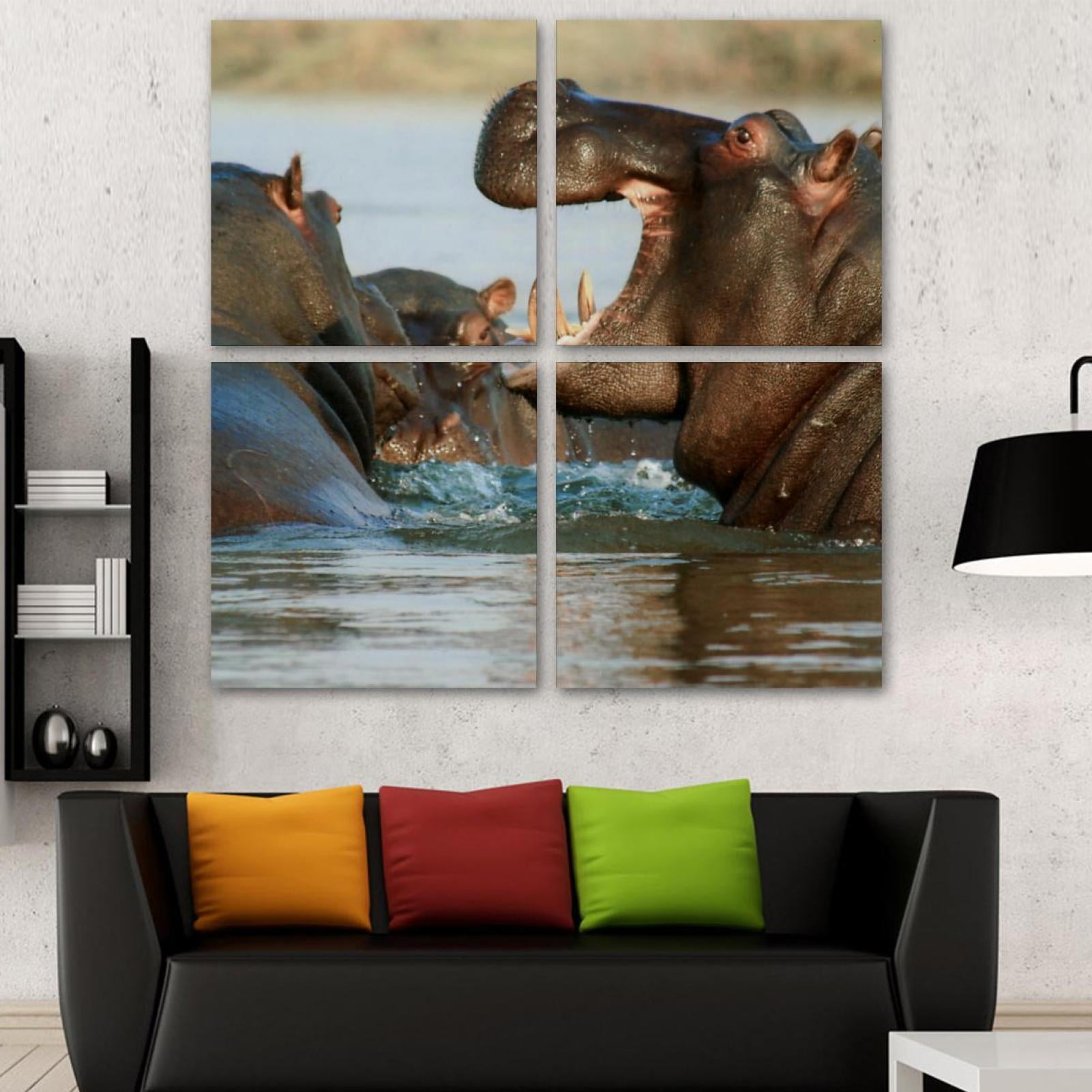 OWNSERIES Hippopotamus Hippo Pattern 4PC Frameless Canvas Wall Art ...