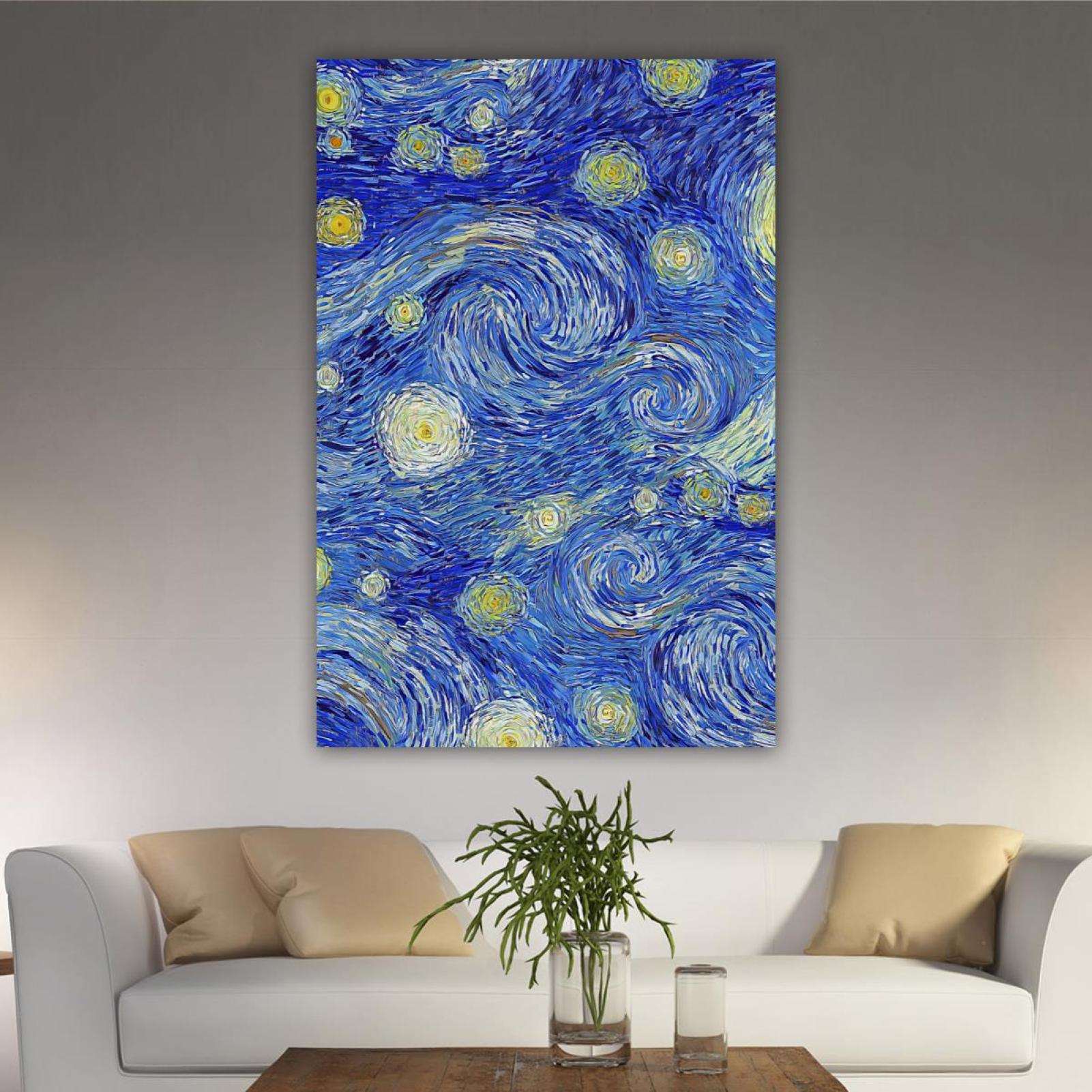 OWNSERIES Home Decor Abstract Oil Painting Blue Art Starry Sky Moon Sun Pattern Canvas Wall Art ...