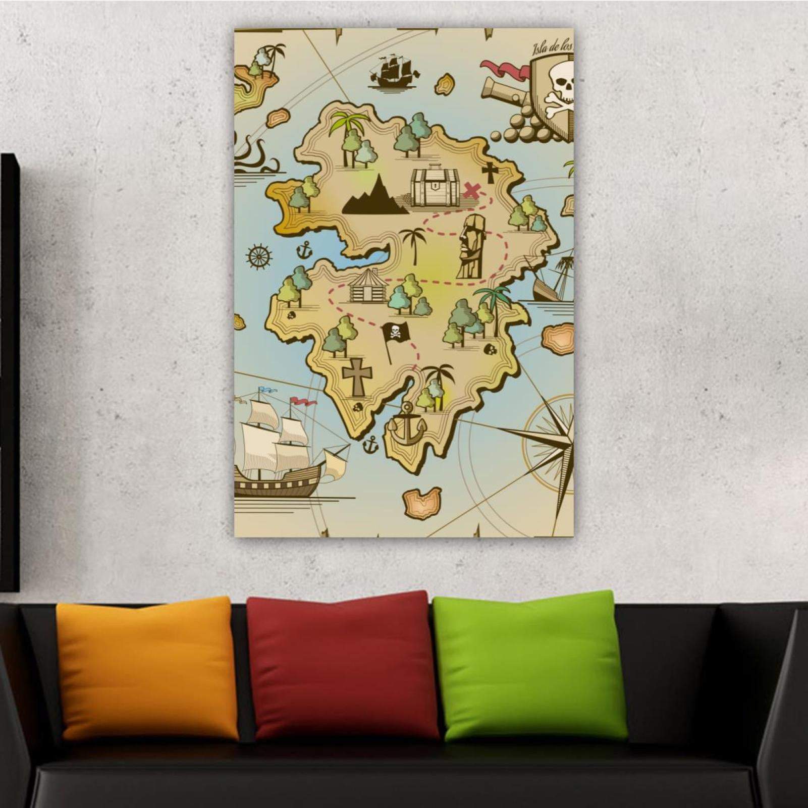 OWNSERIES Home Decor Antique Nautical World Map Compass Pattern Canvas ...