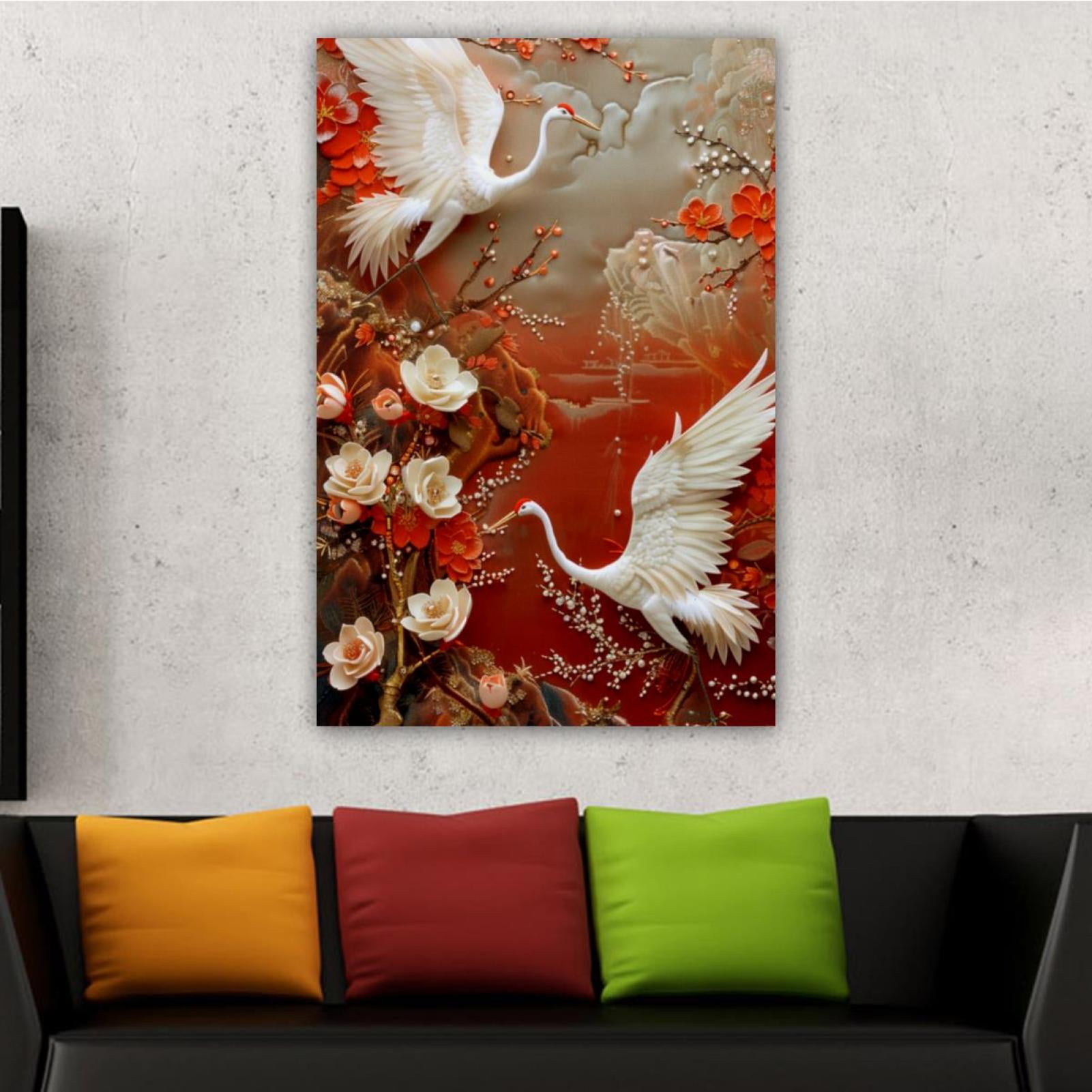 OWNSERIES Home Decor Auspicious Crane Brings Good Luck Pattern Canvas ...