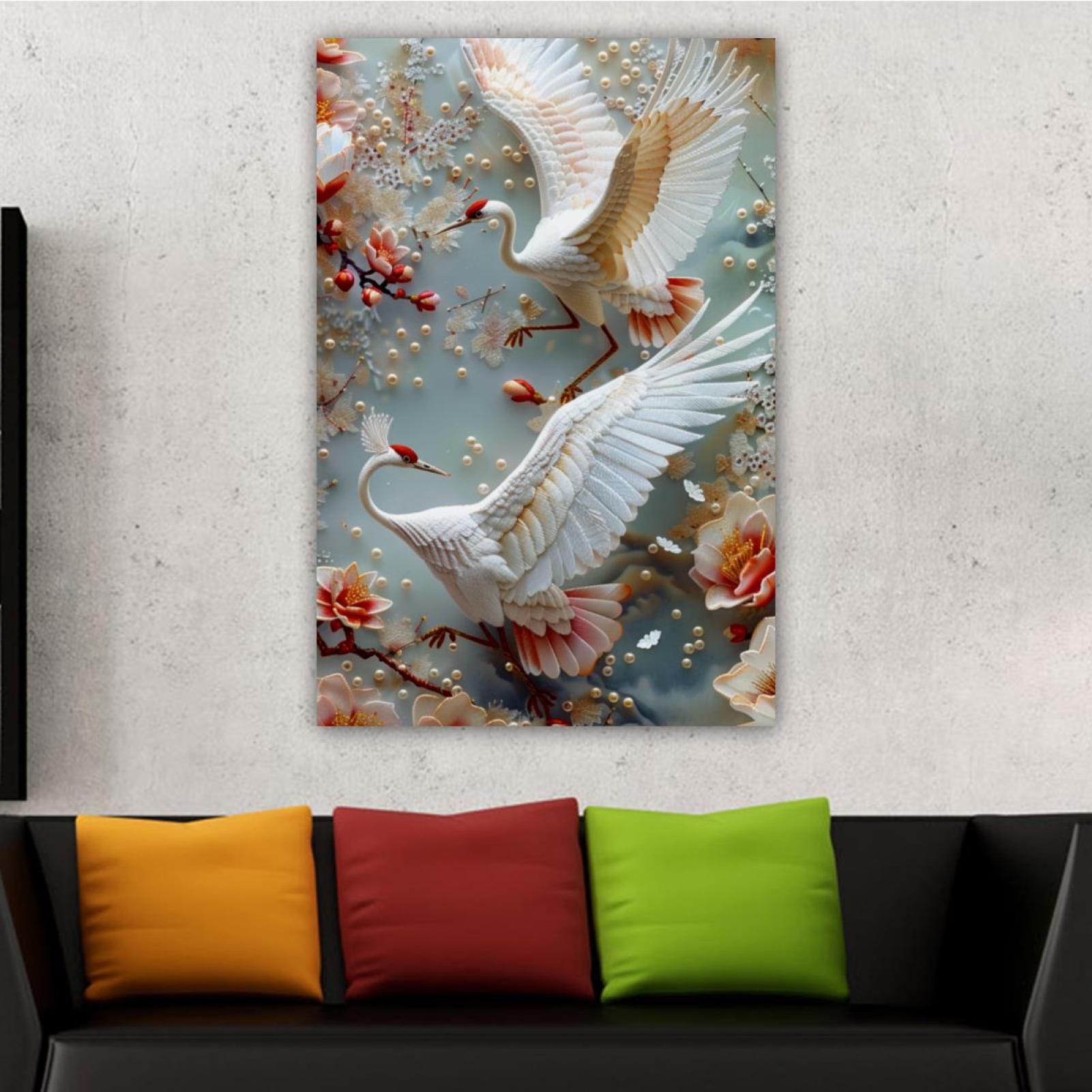 OWNSERIES Home Decor Auspicious Crane Brings Good Luck Pattern Canvas ...