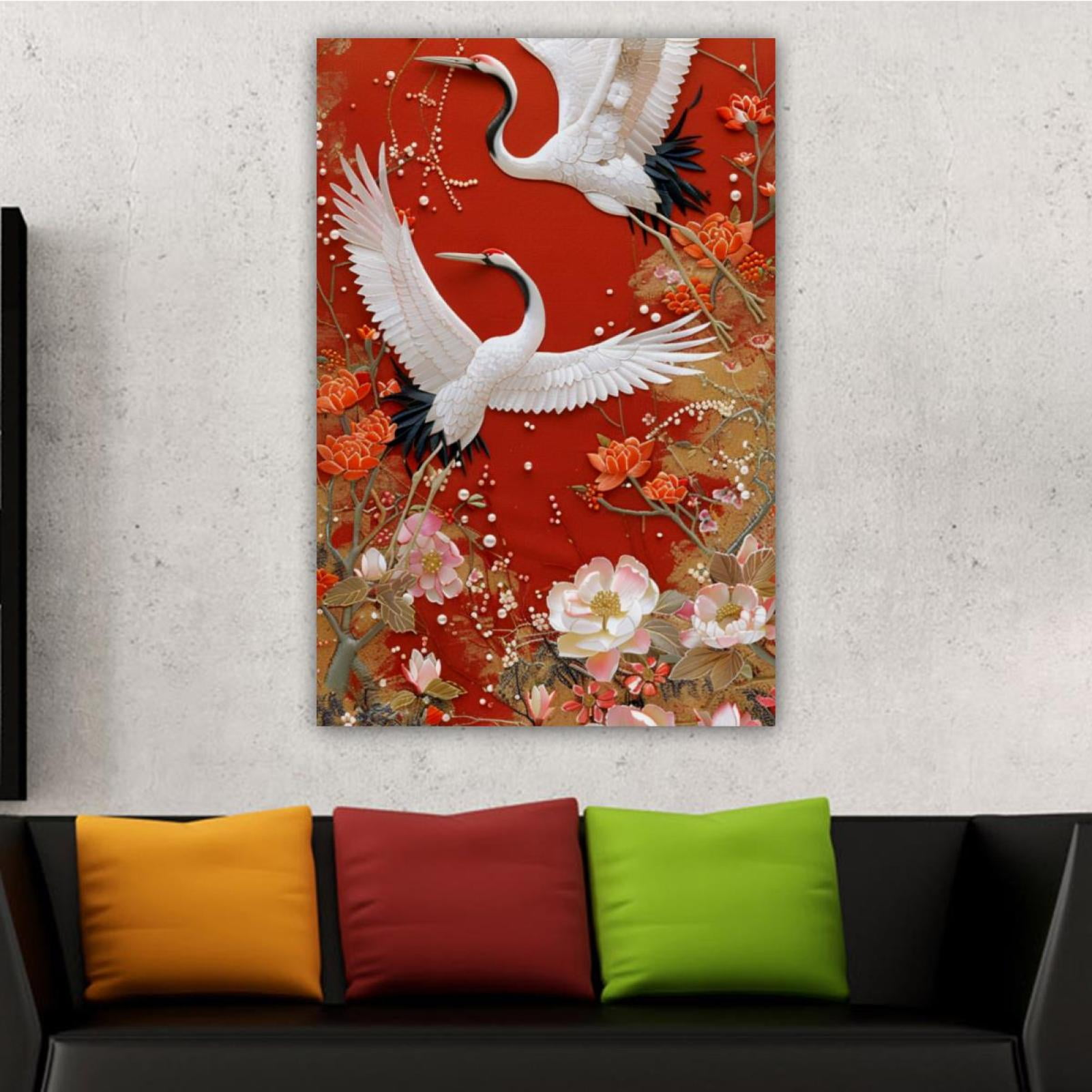 OWNSERIES Home Decor Auspicious Crane Brings Good Luck Pattern Canvas ...