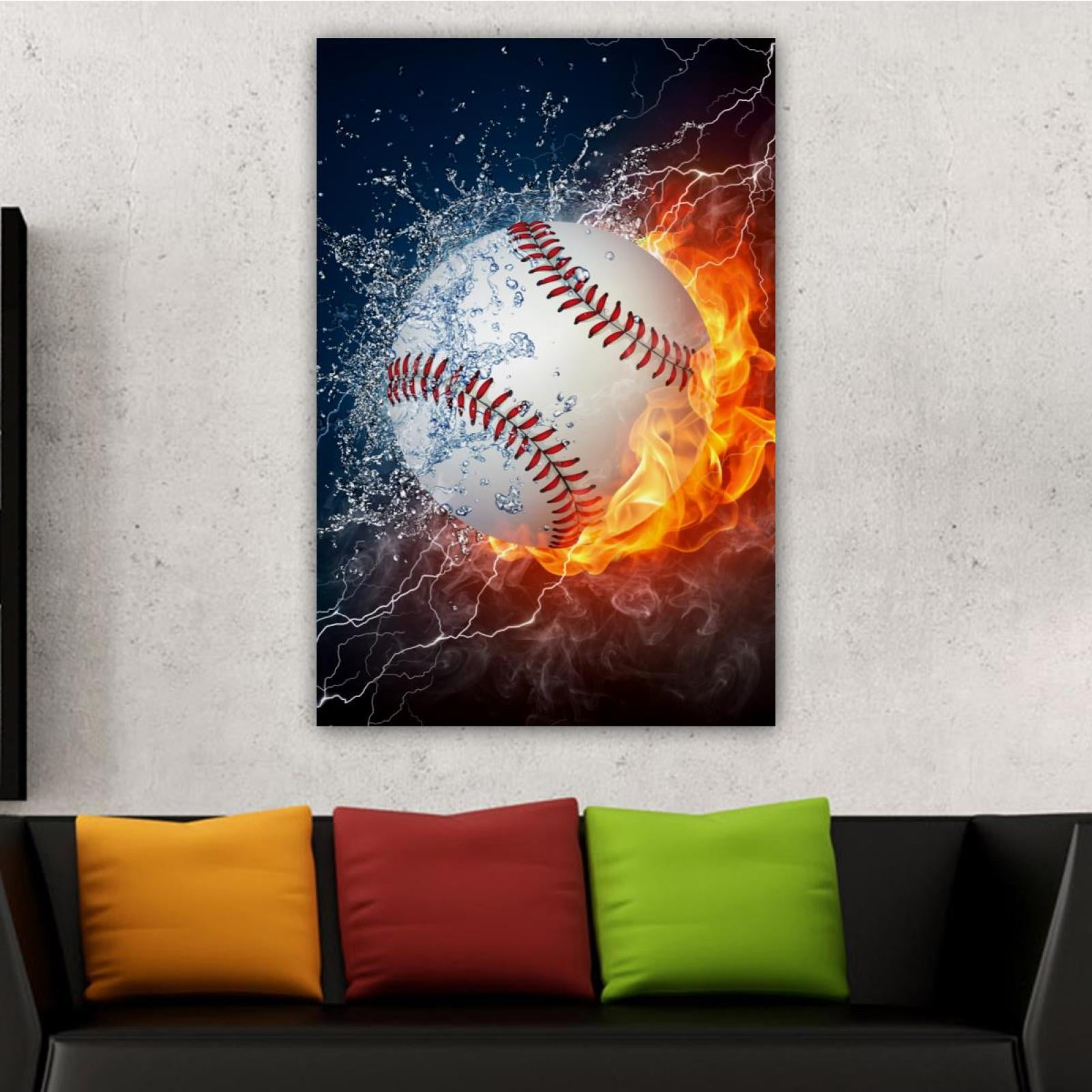 OWNSERIES Home Decor Baseball Fire Water Pattern Canvas Wall Art ...