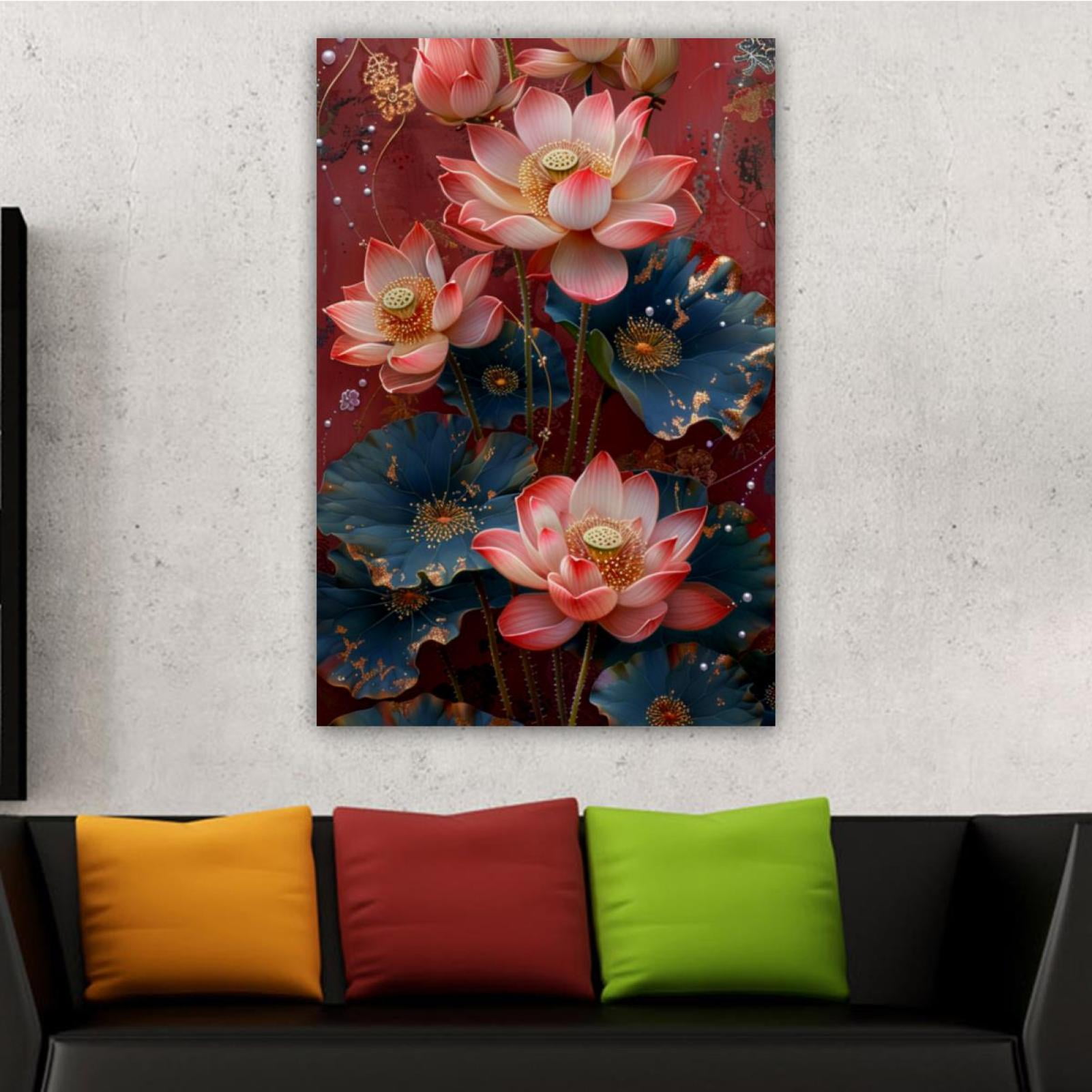 OWNSERIES Home Decor Beautiful Lotus Blossom Pattern Canvas Wall Art ...