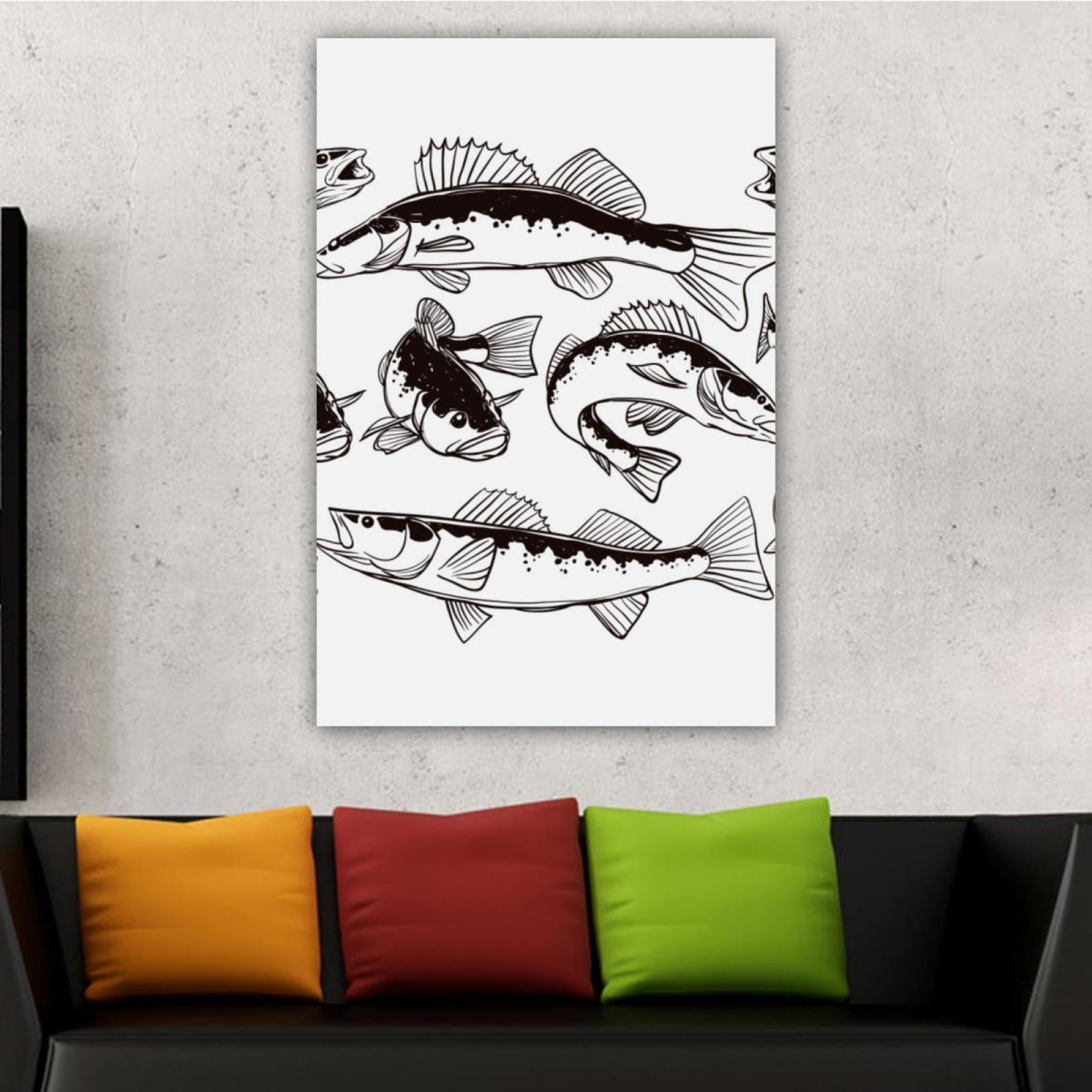 OWNSERIES Home Decor Black White Hand Draw Walleye Fishes Pattern ...