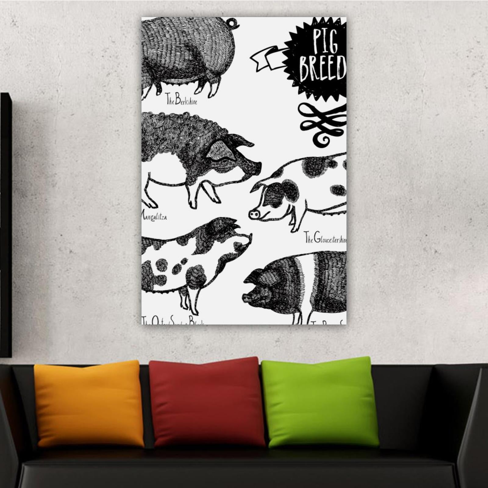 OWNSERIES Home Decor Black and White Pig Breeds Piggy Pattern Canvas ...
