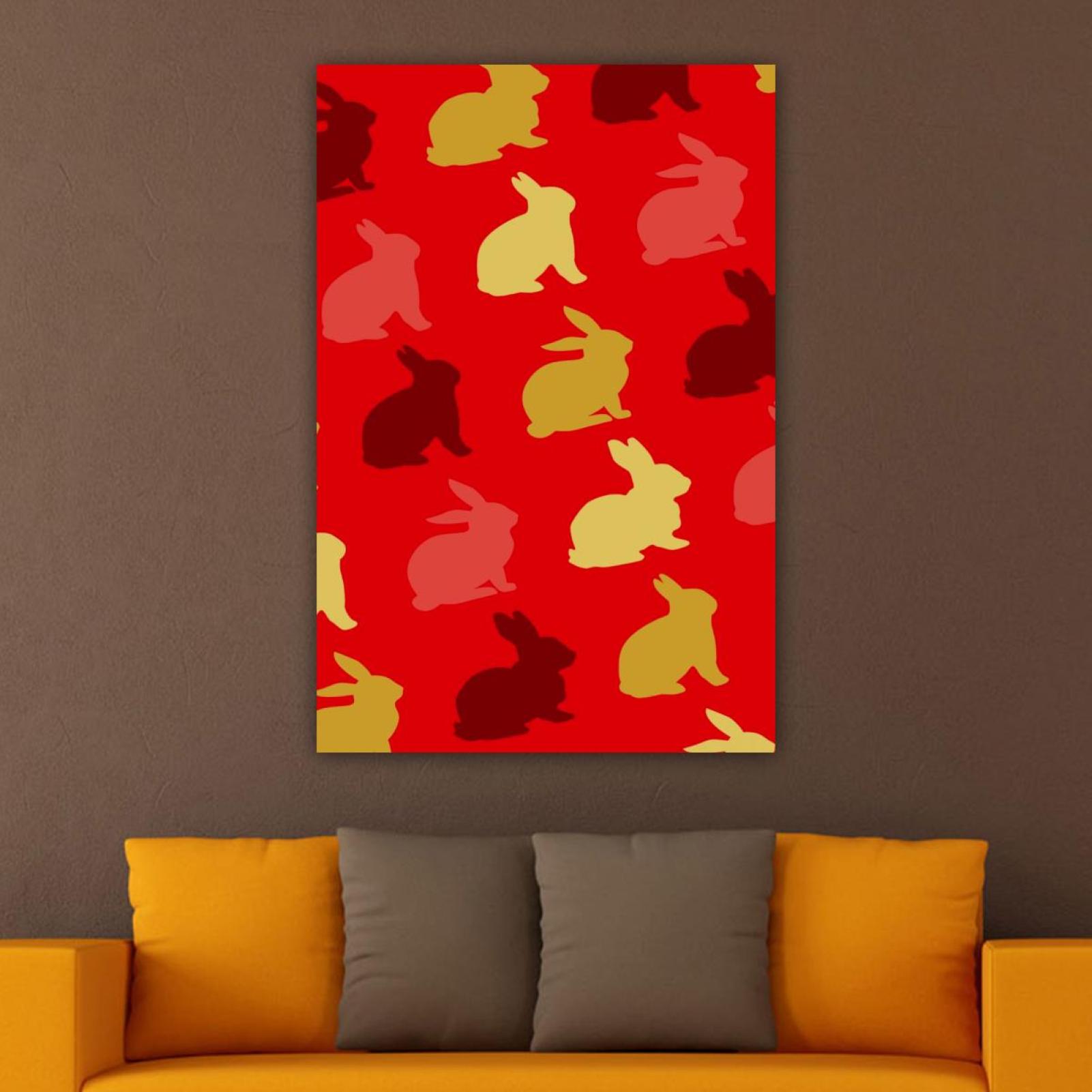 OWNSERIES Home Decor Bunny Silhouette Pattern Red Background Pattern ...