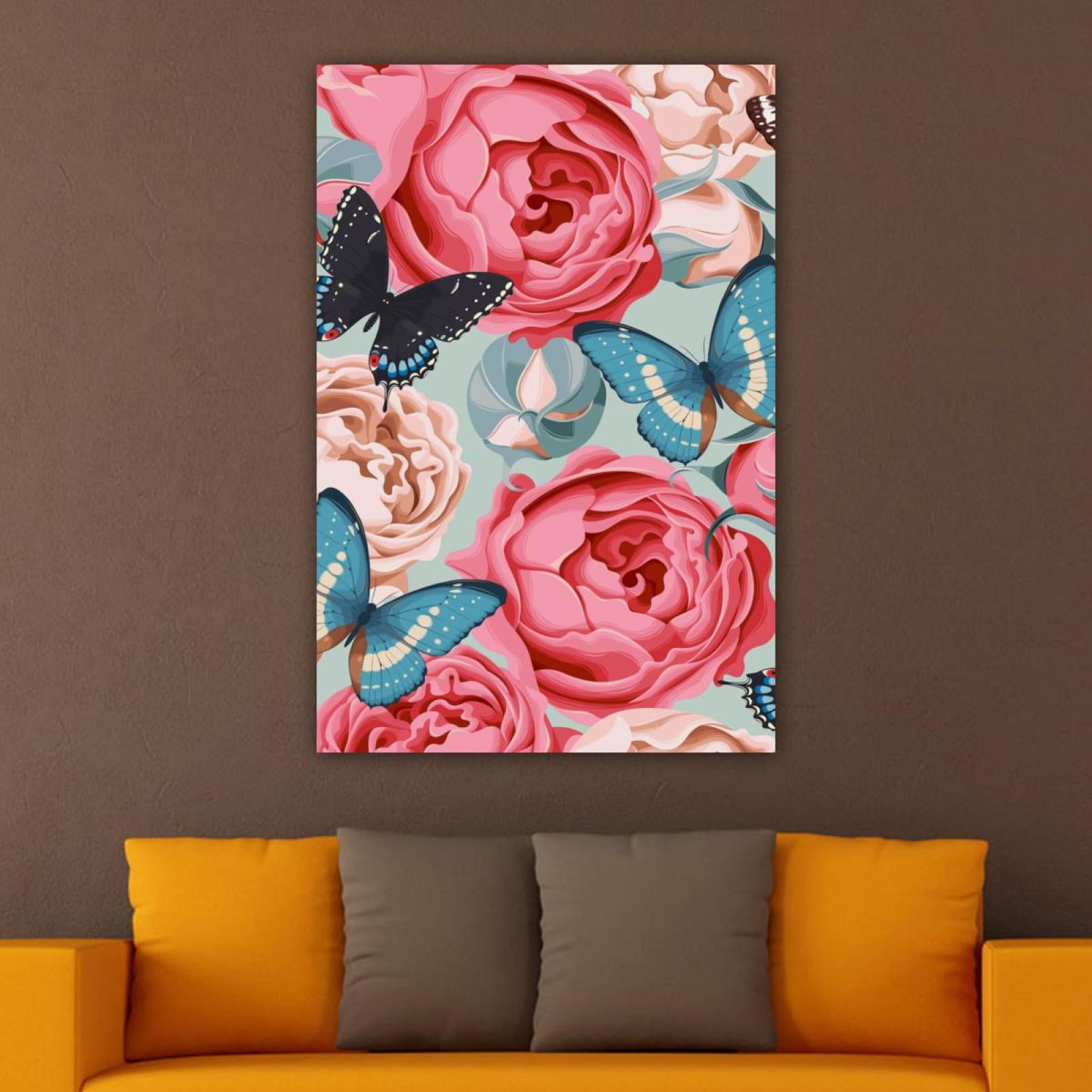 OWNSERIES Home Decor Butterfly Rose Flowers Pattern Canvas Wall Art ...