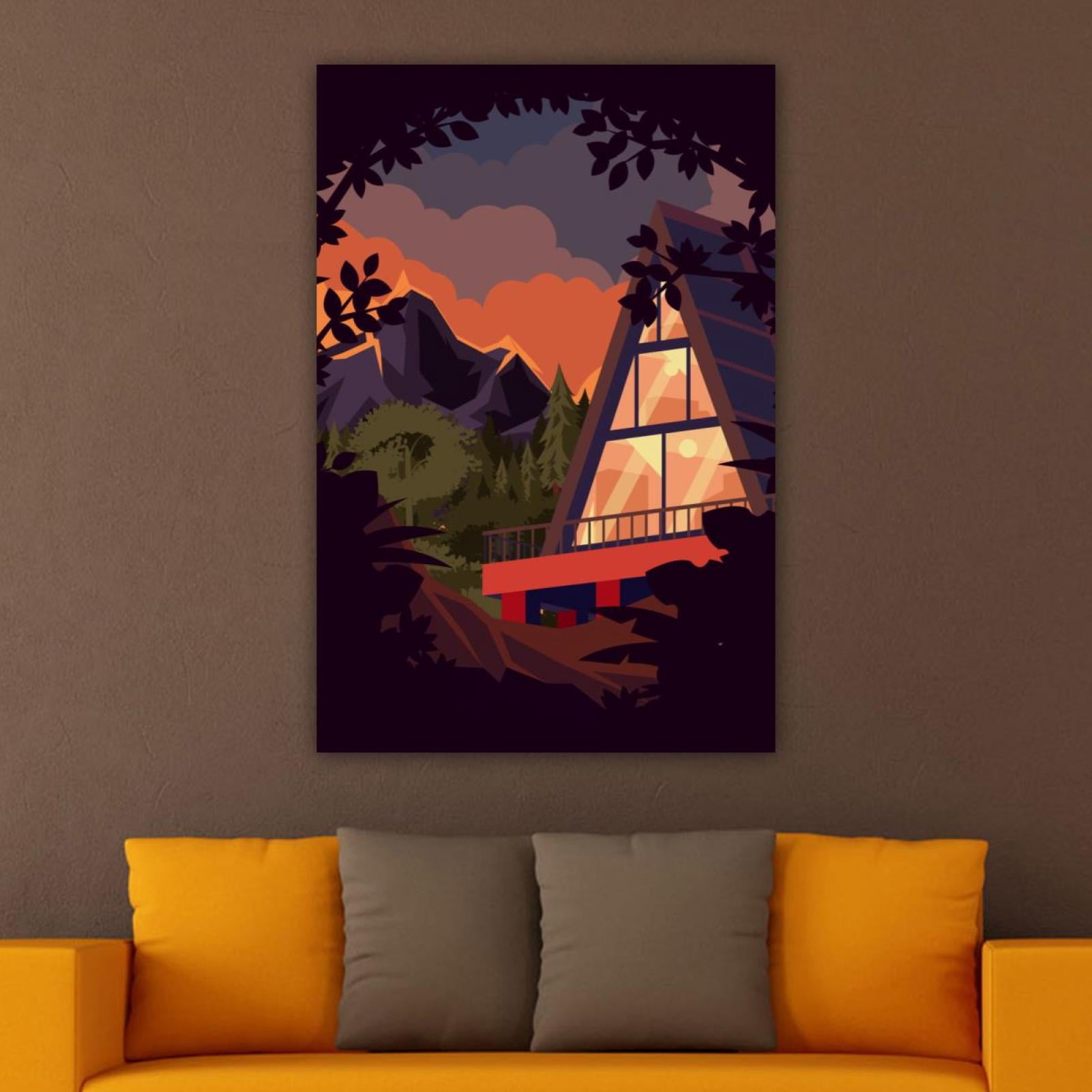 OWNSERIES Home Decor Cabin in the Woods Pattern Canvas Wall Art ...