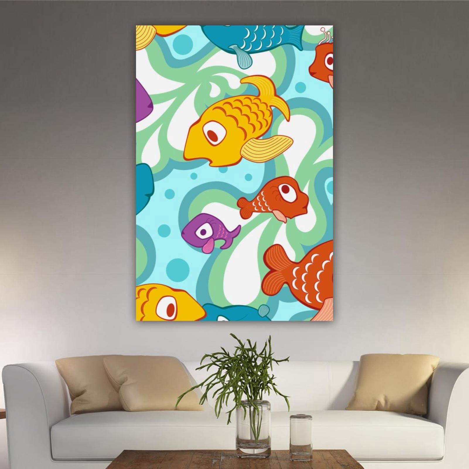 OWNSERIES Home Decor Cartoon Child Fishes Pattern Water Pattern Canvas ...