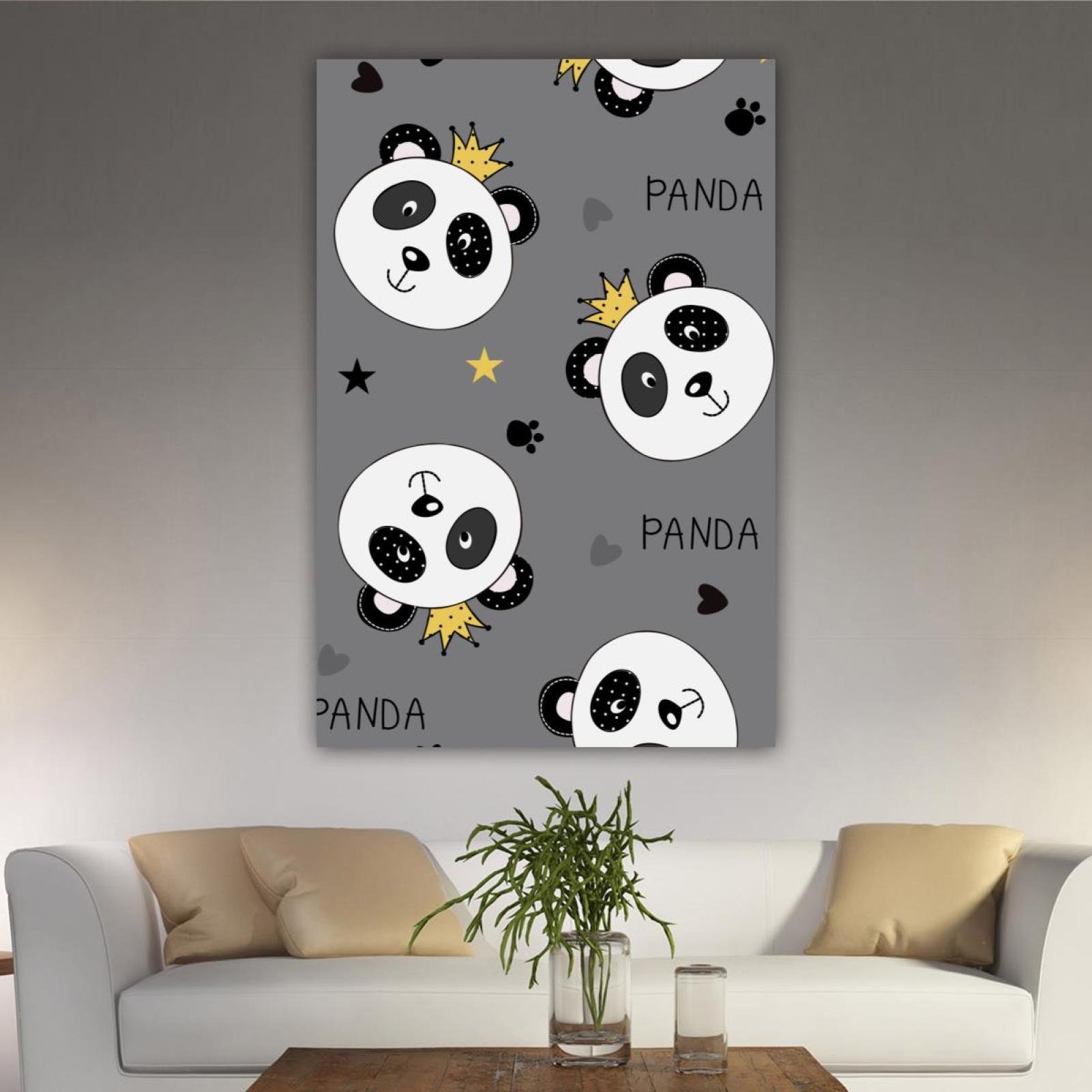OWNSERIES Home Decor Cartoon Grey Panda Pattern Canvas Wall Art ...