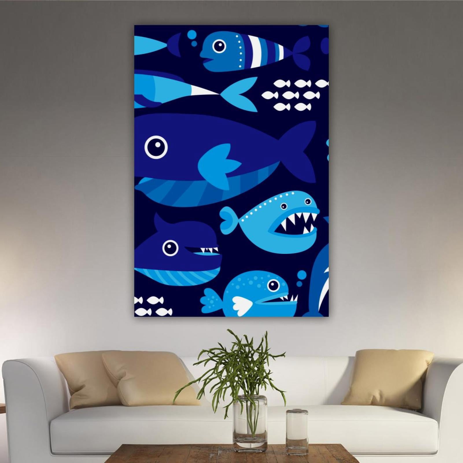 OWNSERIES Home Decor Cartoon Sea Sharks Pattern Blue Pattern Canvas ...