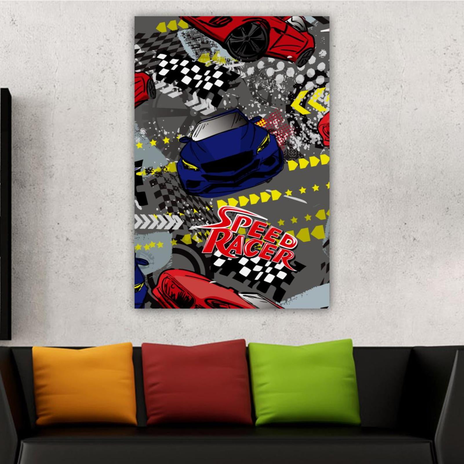 OWNSERIES Home Decor Cartoon Speed Racer Car Pattern Canvas Wall Art ...