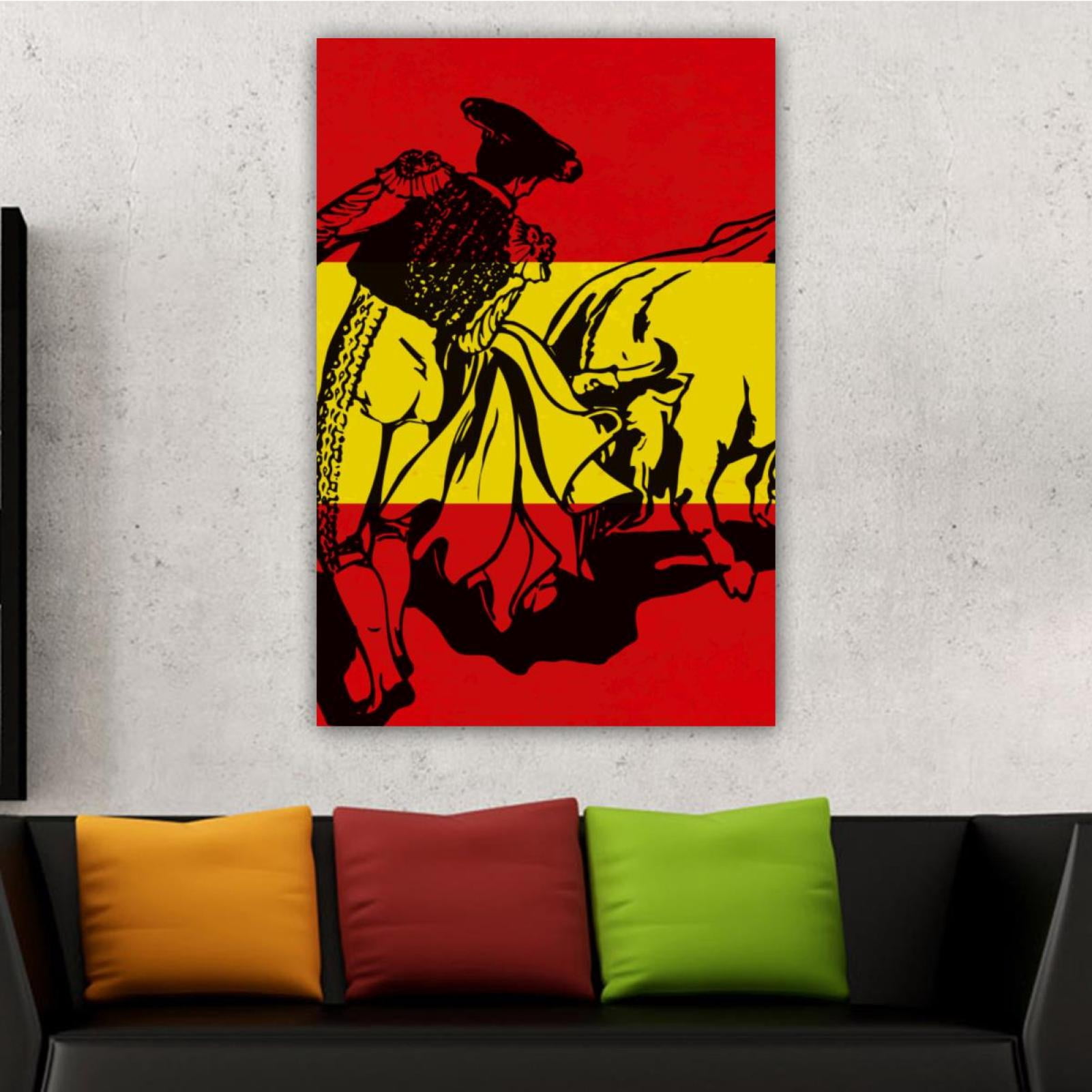 OWNSERIES Home Decor Charging Bull in a Bullfight on Spanish Flag ...