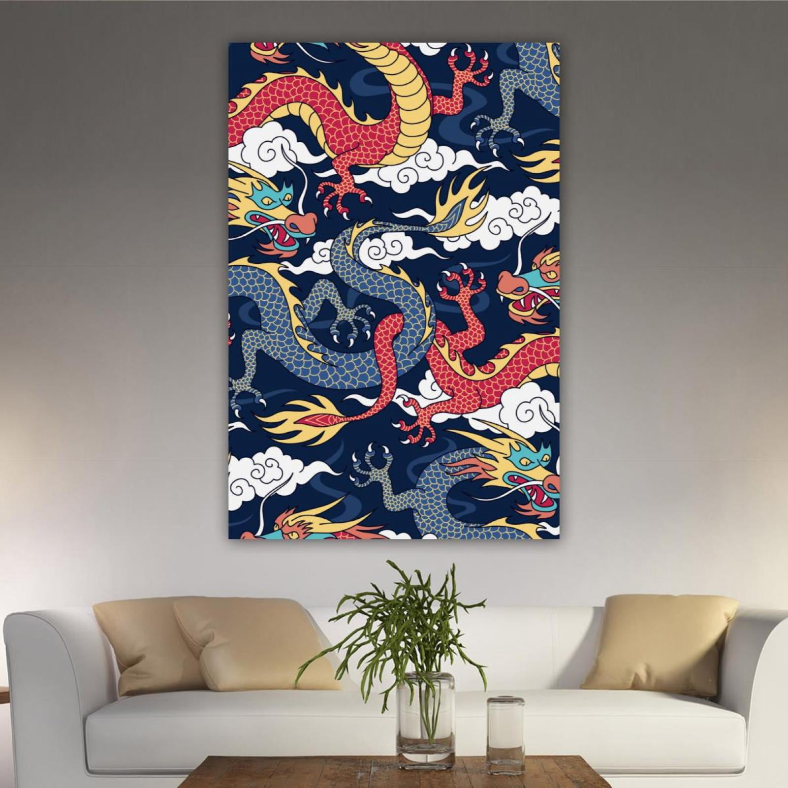 OWNSERIES Home Decor Chinese Dragon Clouds Pattern Canvas Wall Art ...