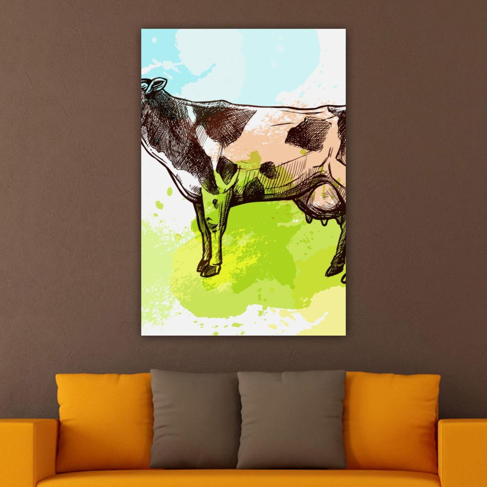 OWNSERIES Home Decor Color Hand Drawn Cow Pattern Canvas Wall Art ...