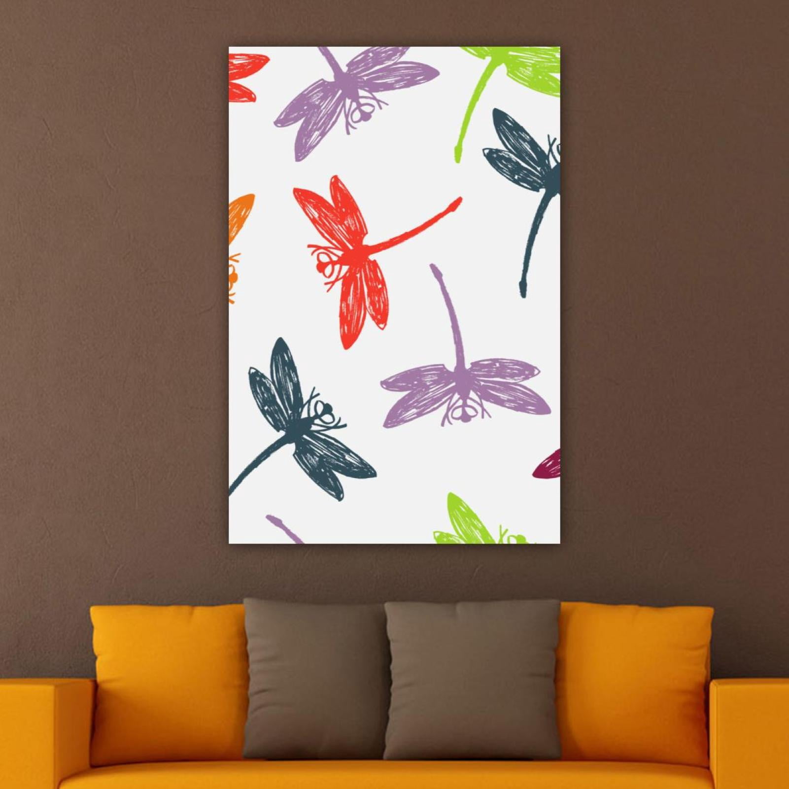OWNSERIES Home Decor Colorful Hand Drawn Dragonfly Pattern Canvas Wall ...