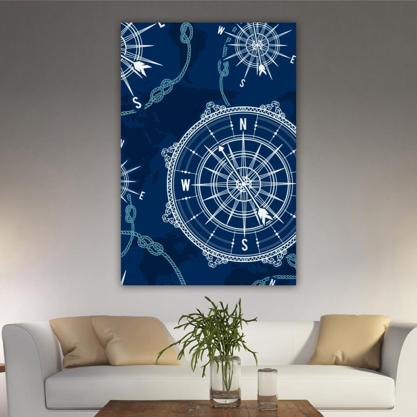 OWNSERIES Home Decor Compass Blue Nautical Map Background Pattern ...
