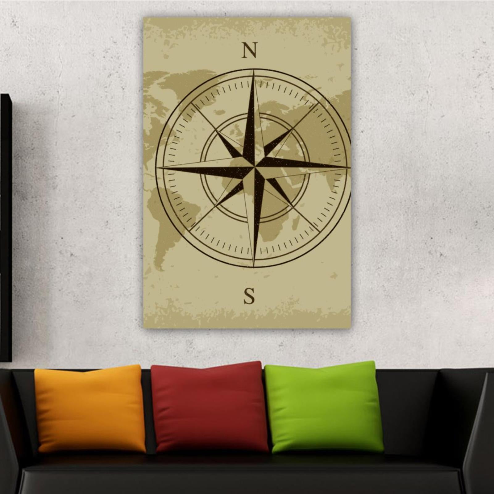 OWNSERIES Home Decor Compass Nautical Map Pattern Canvas Wall Art ...
