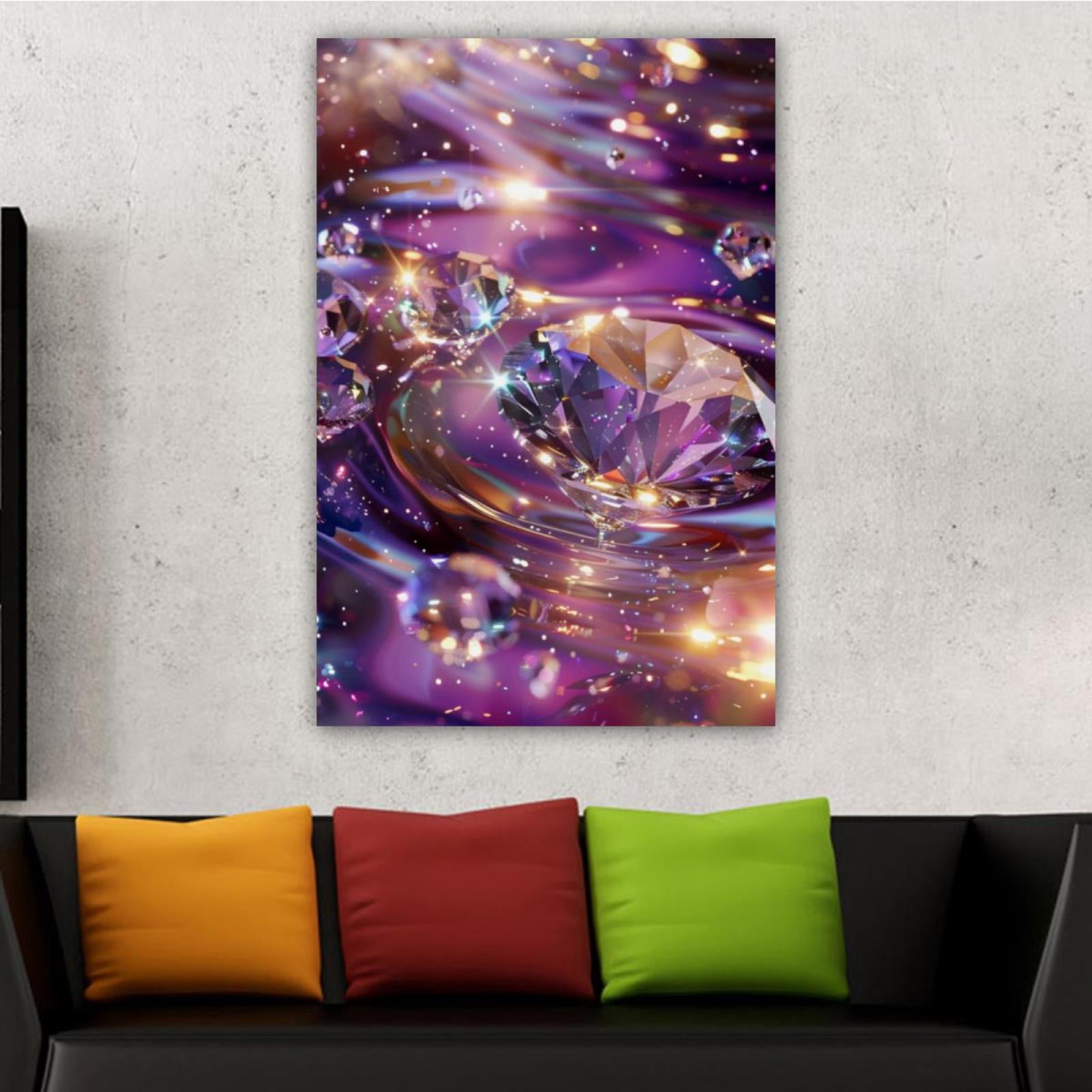 OWNSERIES Home Decor Crystal Purple Diamond Pattern Canvas Wall Art ...