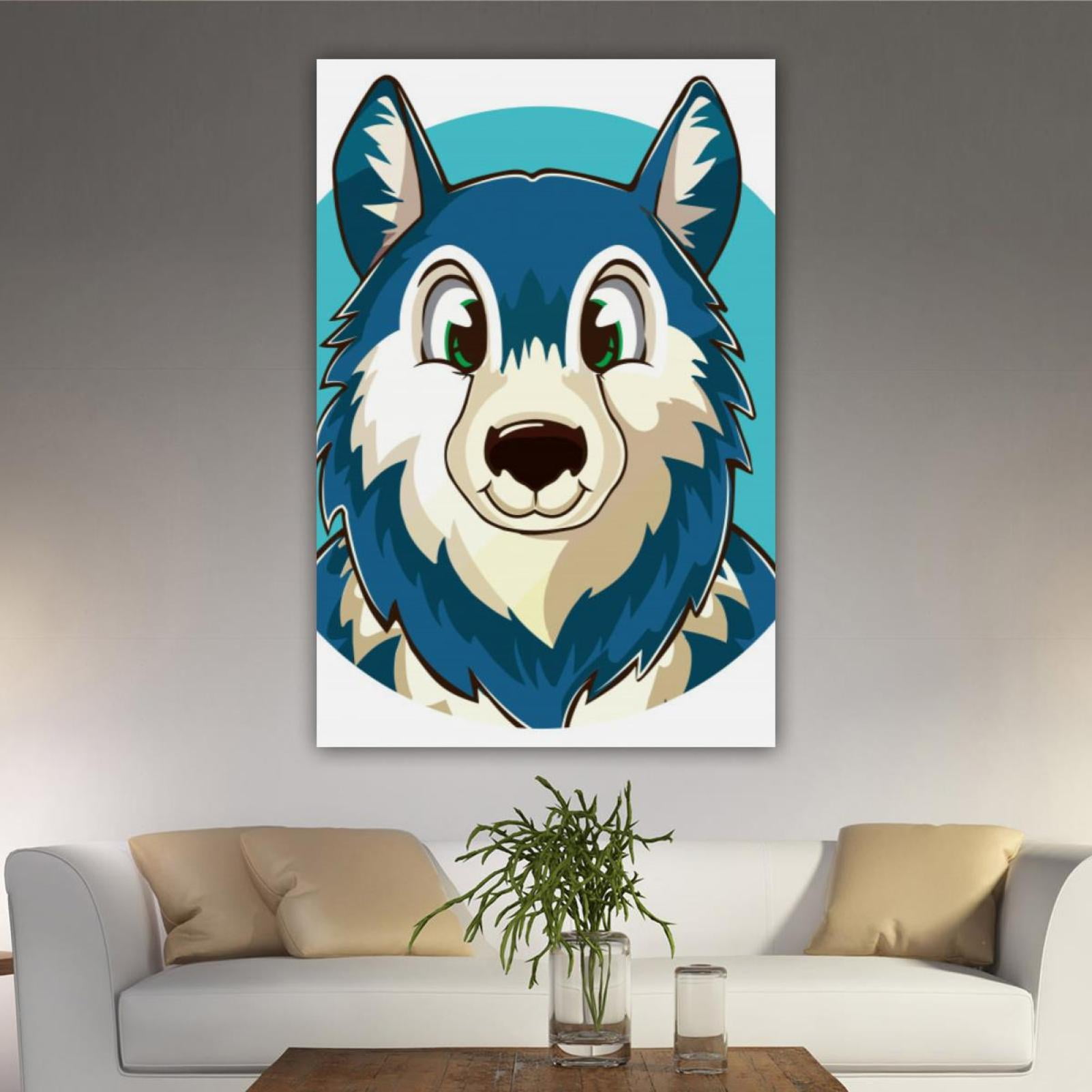 OWNSERIES Home Decor Cute Blue Wolf Pattern Canvas Wall Art Paintings ...