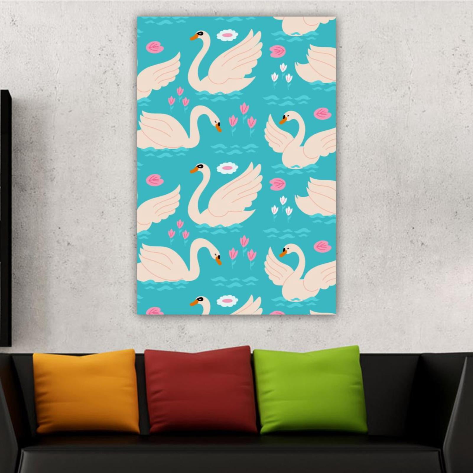 OWNSERIES Home Decor Cute Cartoon Elegant Swan Pattern Canvas Wall Art ...