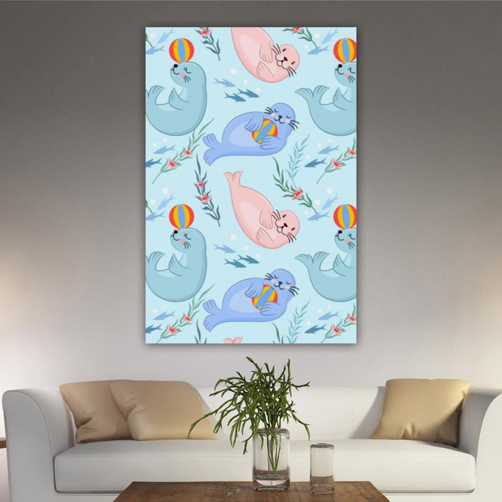 OWNSERIES Home Decor Cute Cartoon Group Seal Pattern Canvas Wall Art ...