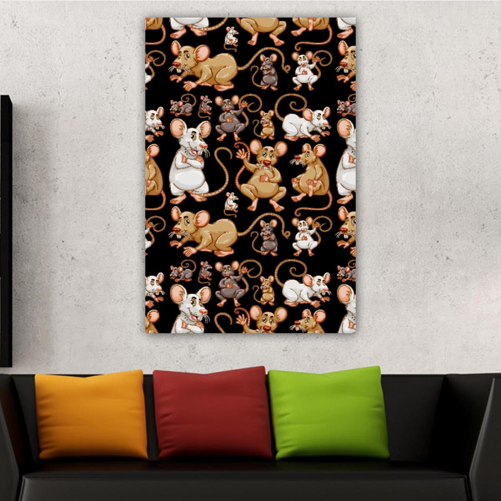 OWNSERIES Home Decor Cute Cartoon Mice Rats on Black Background Pattern ...