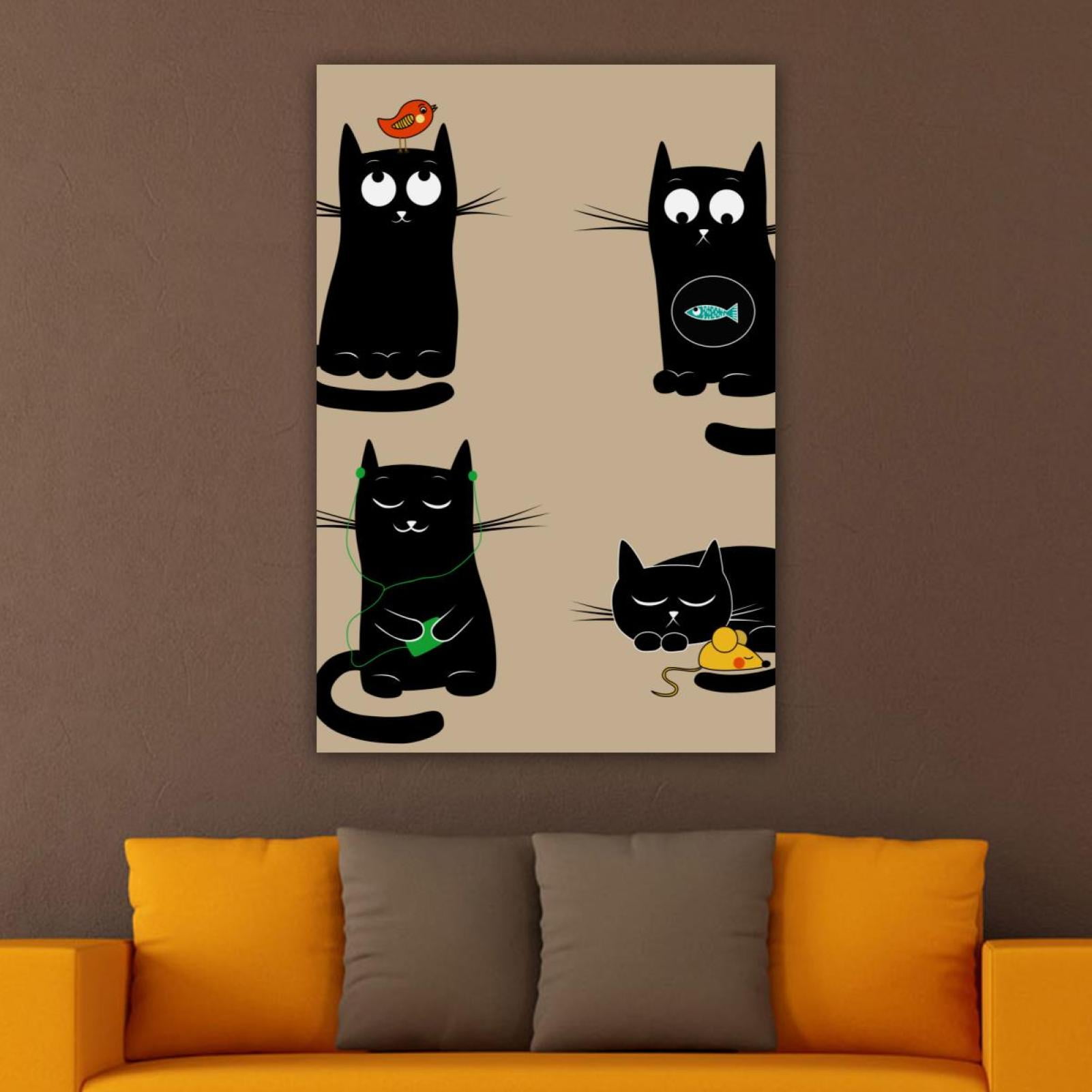 OWNSERIES Home Decor Cute Funny Pure Black Cats Kitty Pattern Canvas ...