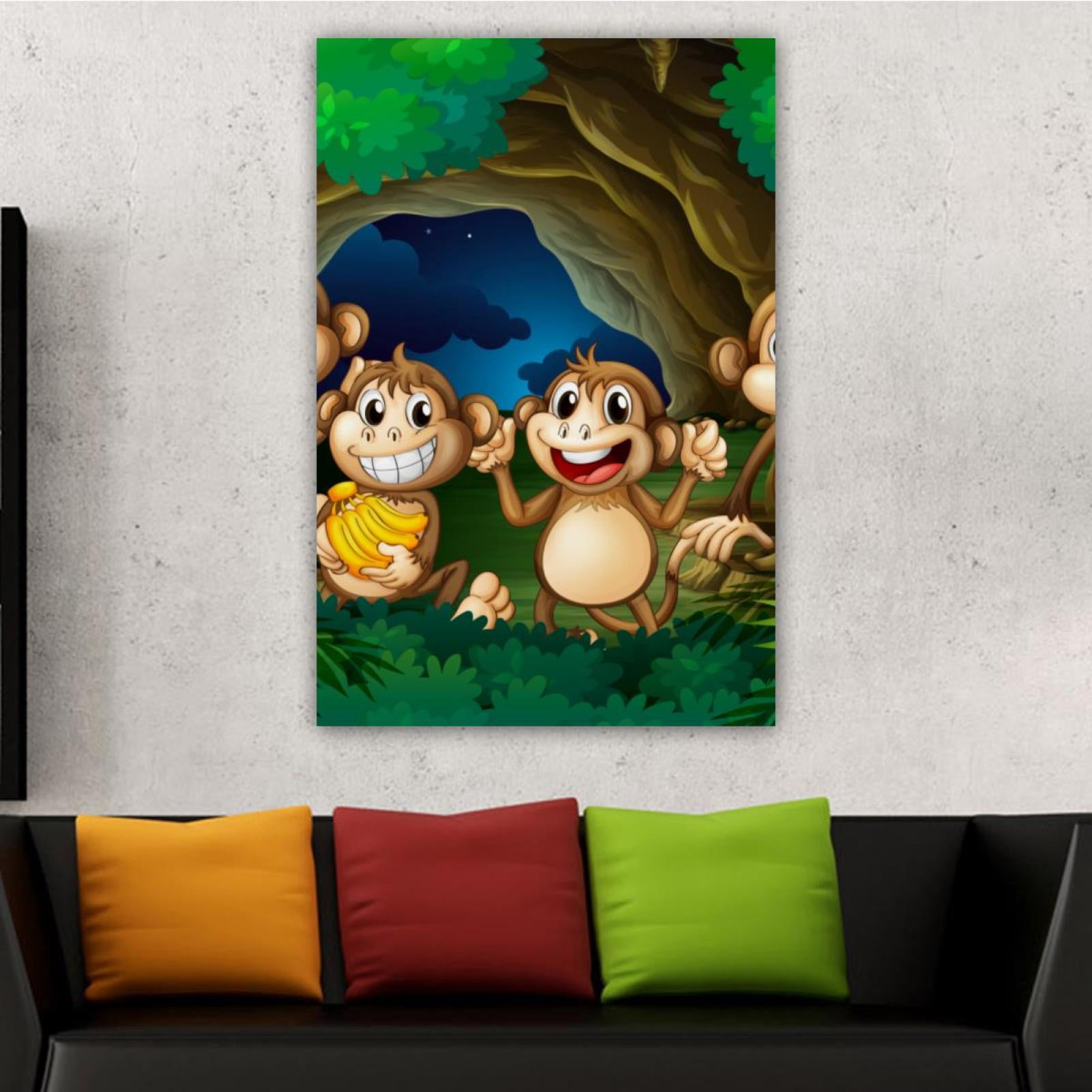 OWNSERIES Home Decor Cute Happy Monkeys in Deep Forest Pattern Canvas ...