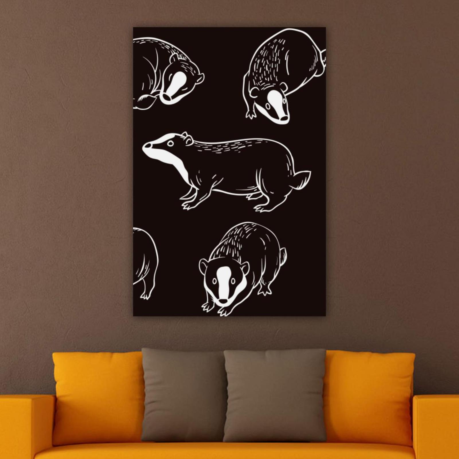 OWNSERIES Home Decor Cute Honey Badger Black Background Pattern Canvas ...