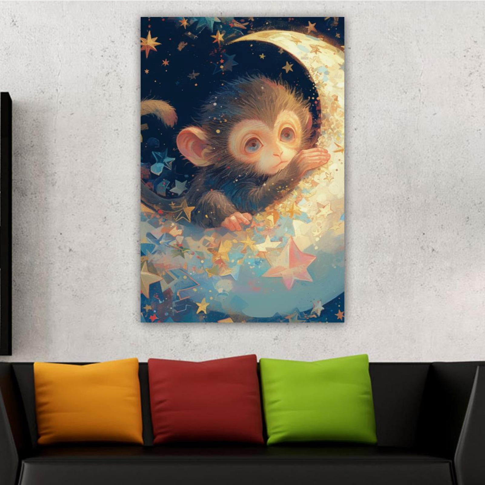 OWNSERIES Home Decor Cute Little Monkey Pattern Canvas Wall Art ...