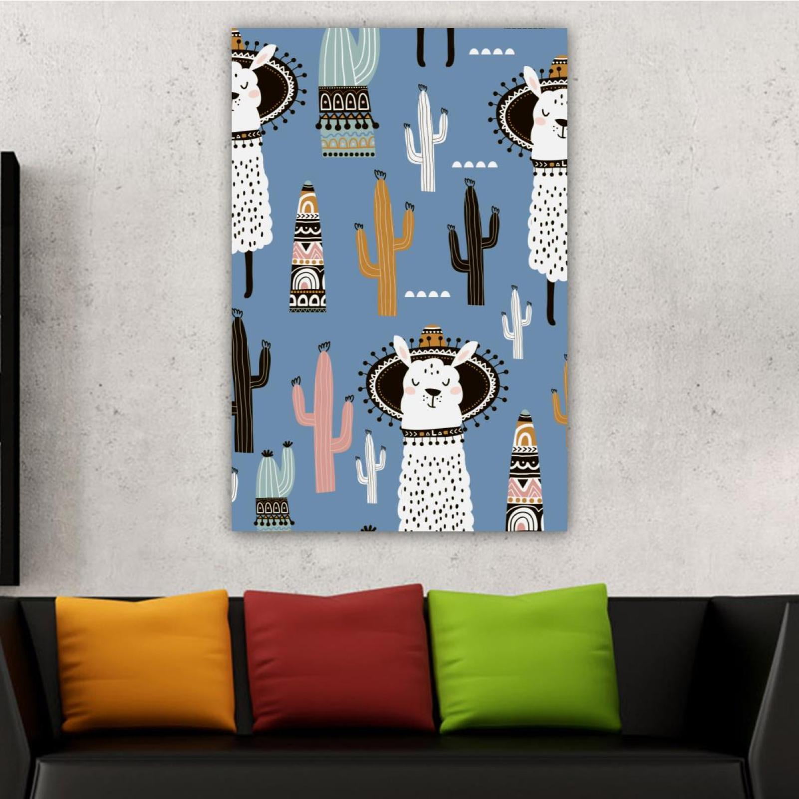 OWNSERIES Home Decor Cute Llama Alpaca Cactus Cacti Pattern Canvas Wall ...