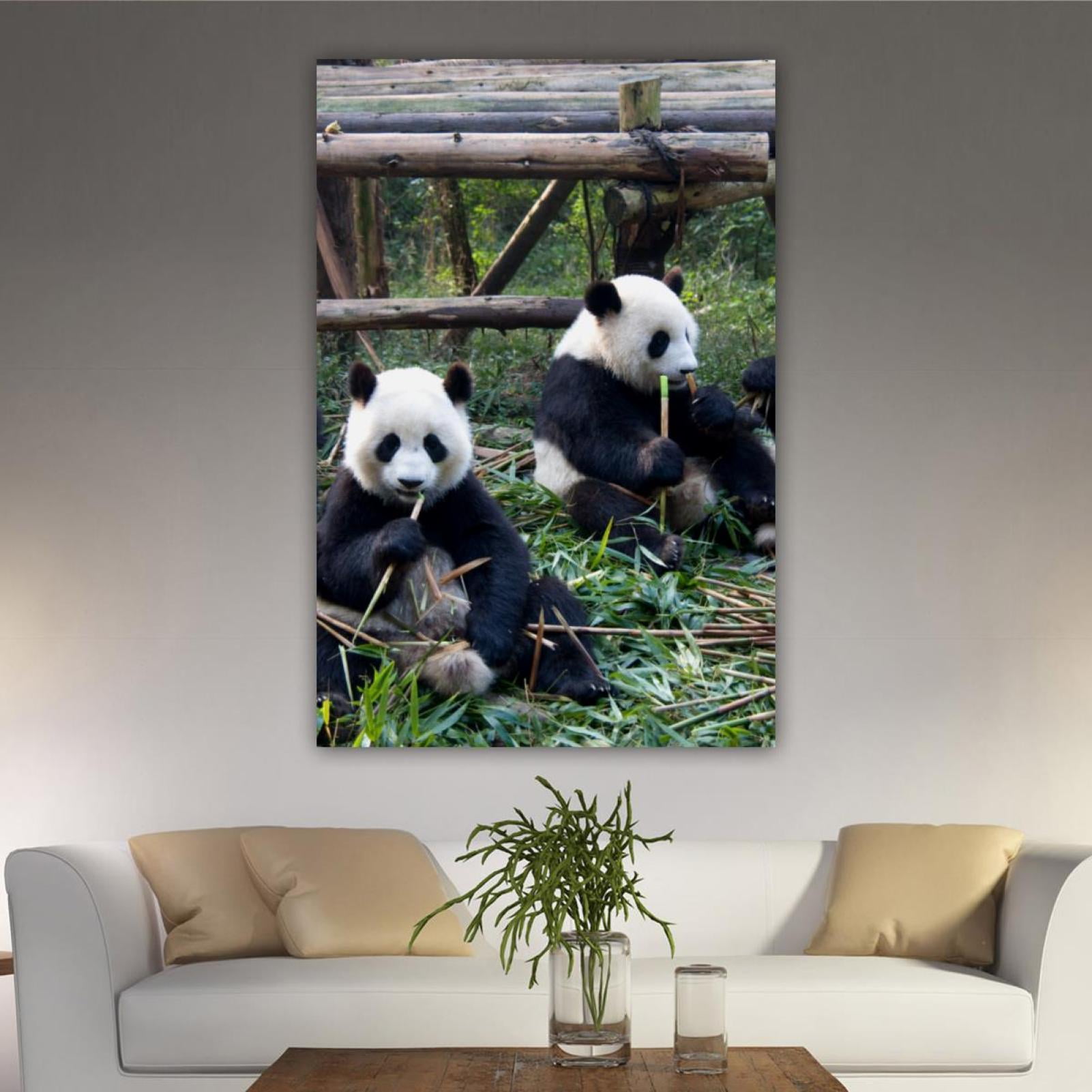OWNSERIES Home Decor Cute Pandas Eatting Bamboo Pattern Canvas Wall Art ...