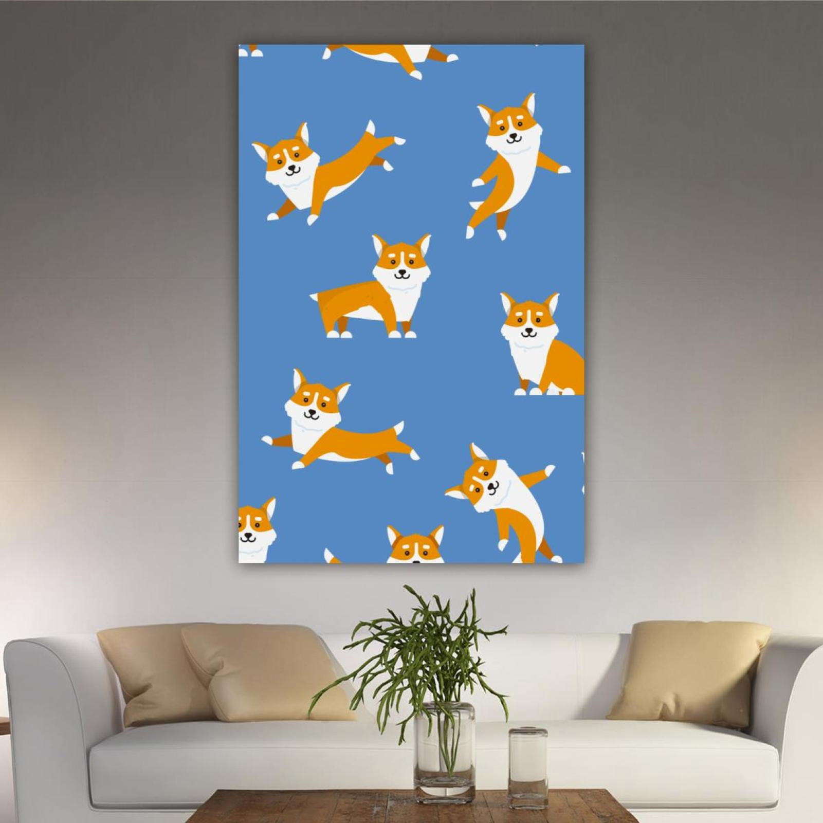 OWNSERIES Home Decor Dancing Running Cute Corgi Pattern Canvas Wall Art ...