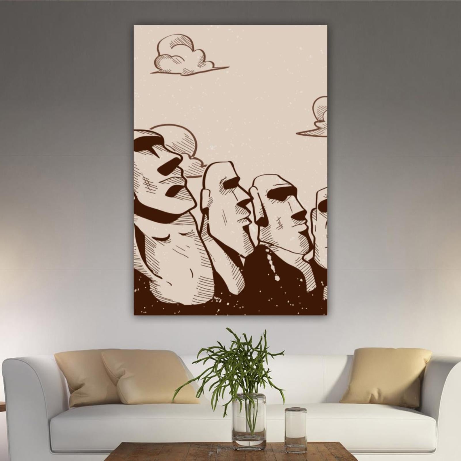 OWNSERIES Home Decor Easter Island Moai Statue Pattern Canvas Wall Art ...