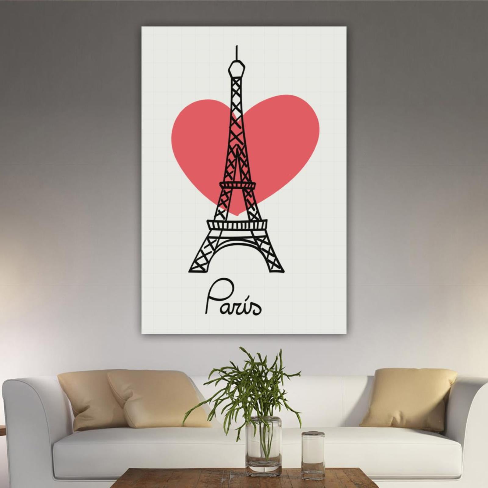 OWNSERIES Home Decor Eiffel Tower with Red Heart-01 Pattern Canvas Wall ...