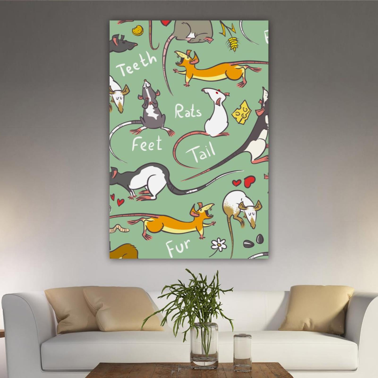 OWNSERIES Home Decor Fancy Rat Animal Green Pattern Canvas Wall Art ...
