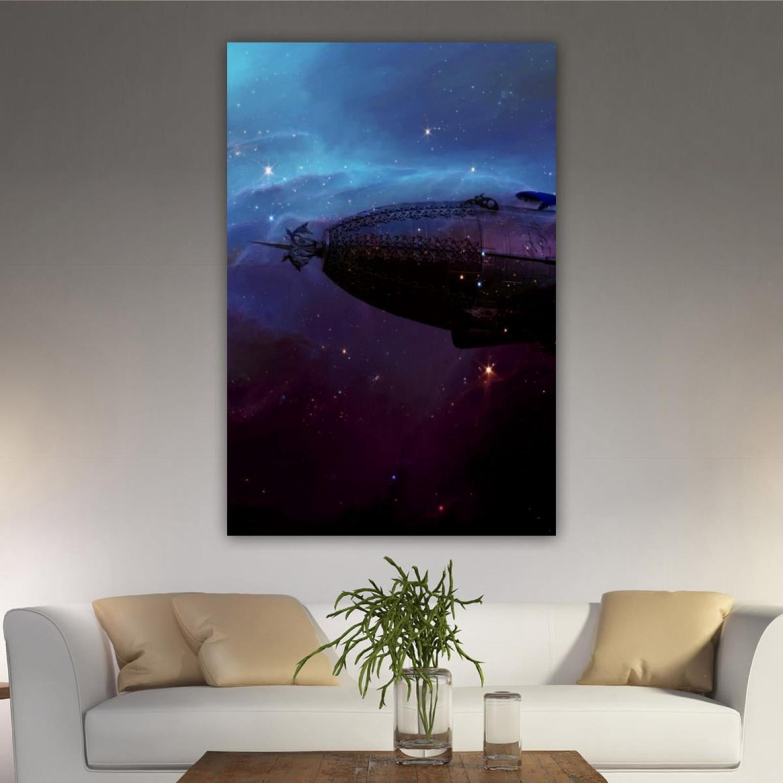 OWNSERIES Home Decor Fantasy Airship Plane Cosmos Pattern Canvas Wall ...