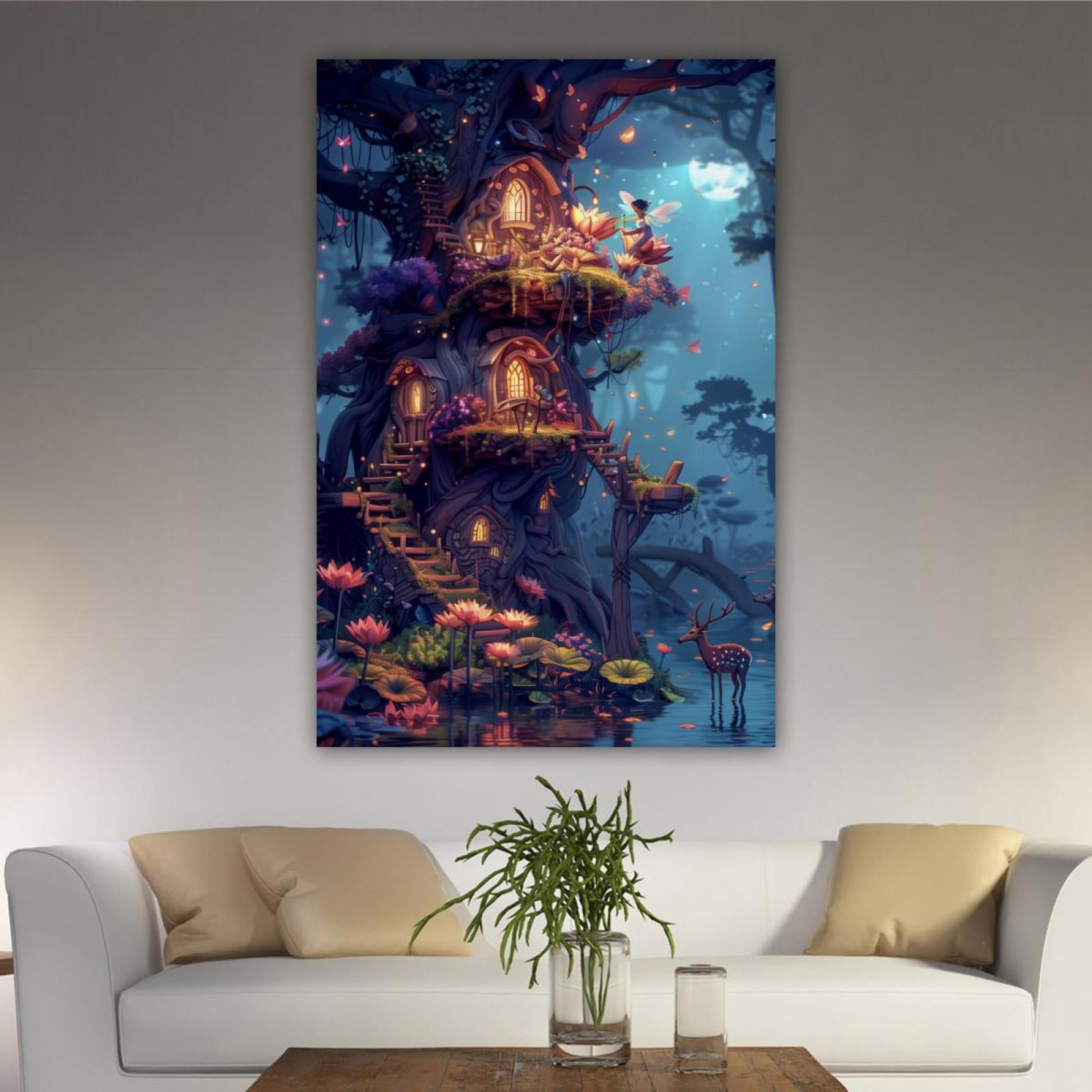 OWNSERIES Home Decor Flower Fairy's Secret Castle Canvas Wall Art ...