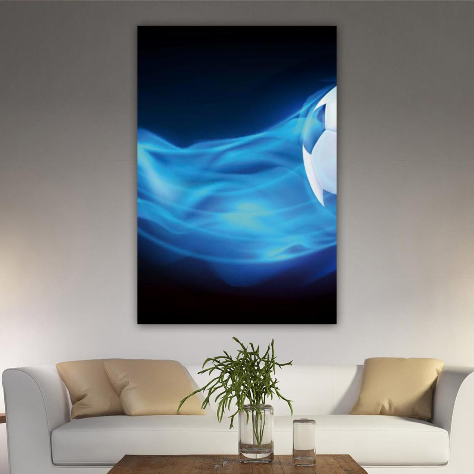 OWNSERIES Home Decor Flying Football Blue Flame Pattern Canvas Wall Art ...