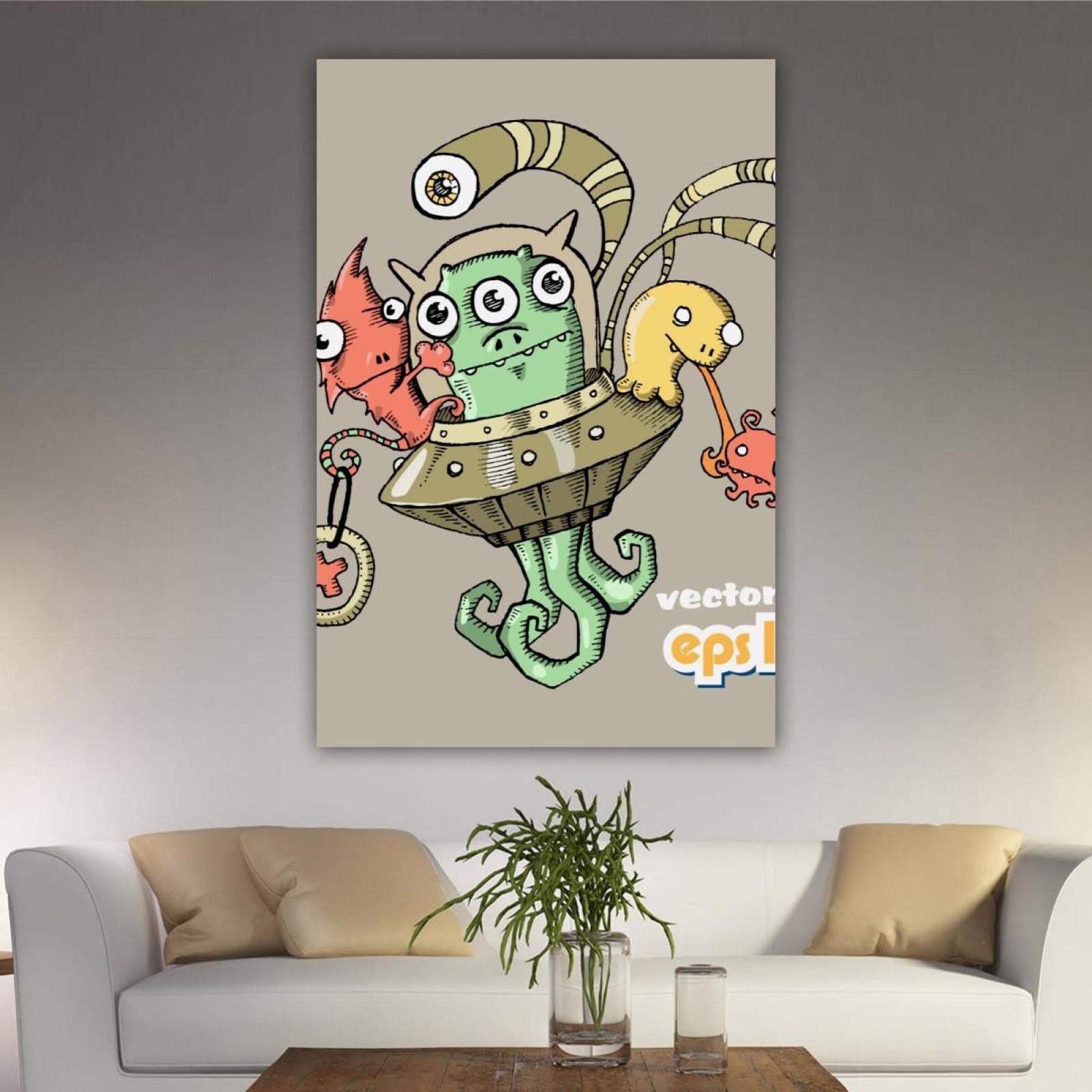 OWNSERIES Home Decor Funny Cartoon Alien Monster Octopus Pattern Canvas ...