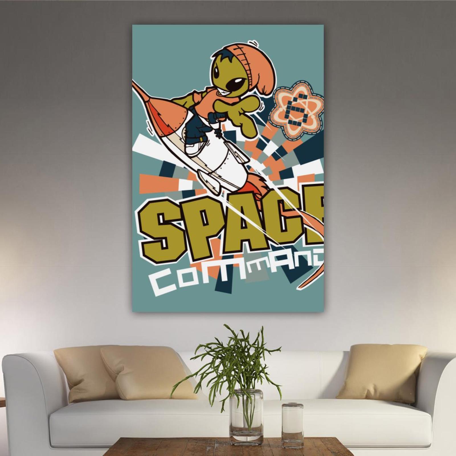 OWNSERIES Home Decor Funny Cartoon Space Rocket Pattern Canvas Wall Art ...