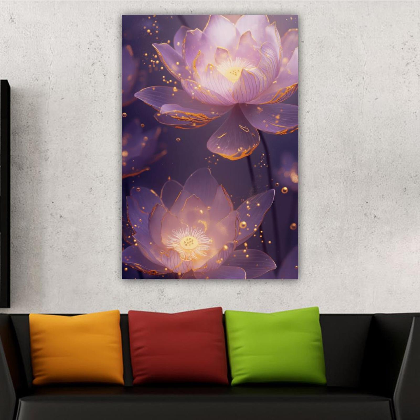 OWNSERIES Home Decor Golden Radiance Purple Lotus Pattern Canvas Wall ...