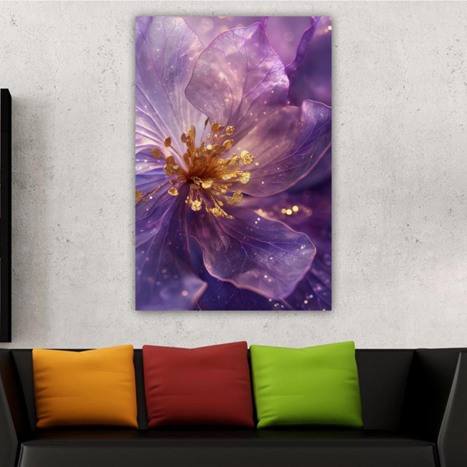 OWNSERIES Home Decor Golden Radiance Purple Lotus Pattern Canvas Wall ...