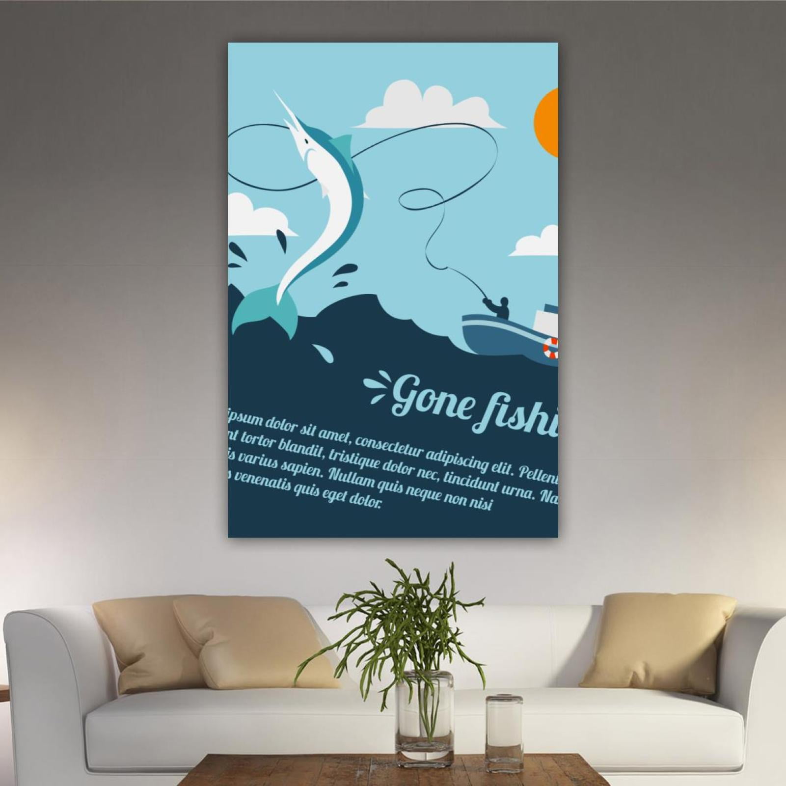 OWNSERIES Home Decor Gone Fishing Cute Fishing Boat-01 Pattern Canvas ...