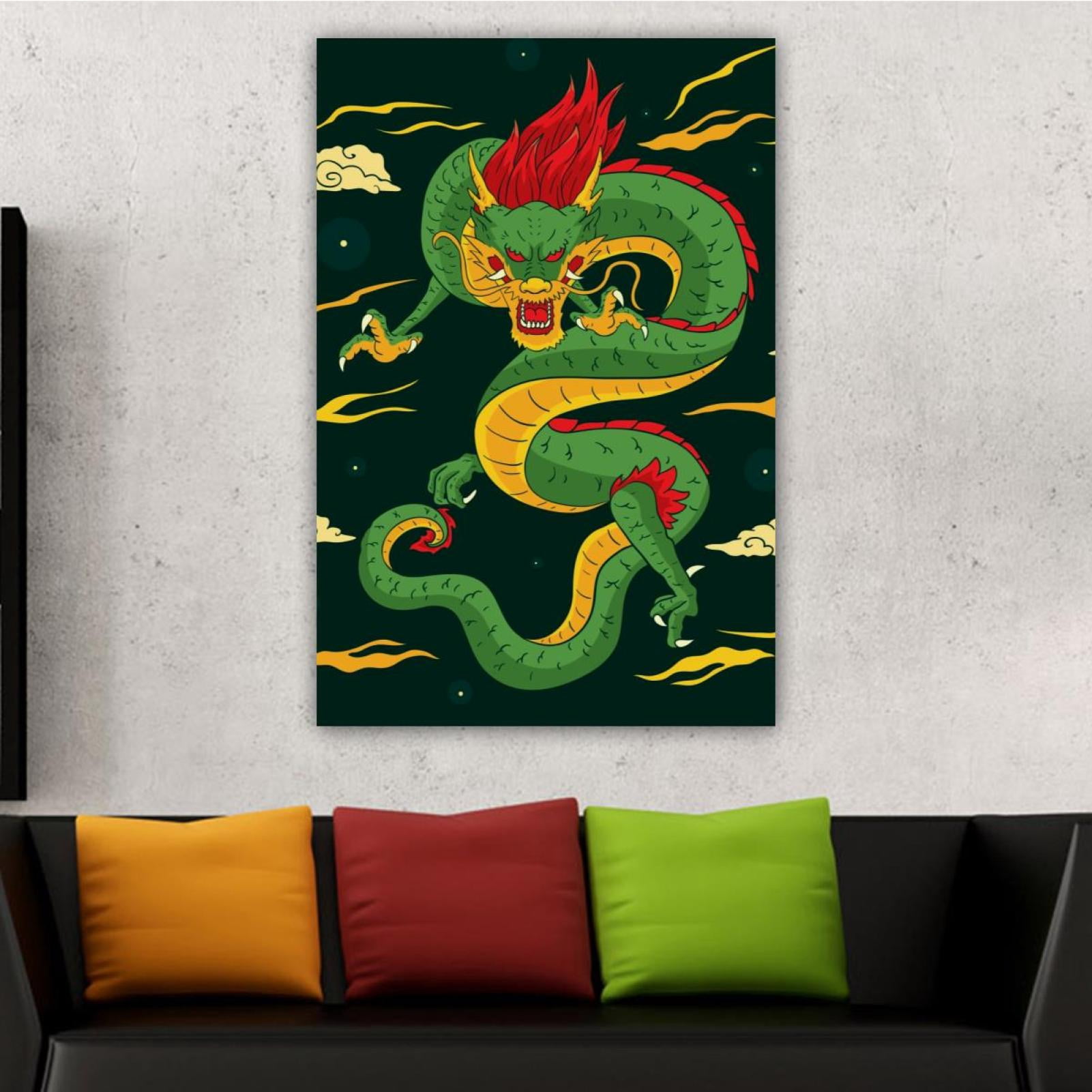 OWNSERIES Home Decor Green Chinese Dragon Pattern Canvas Wall Art ...