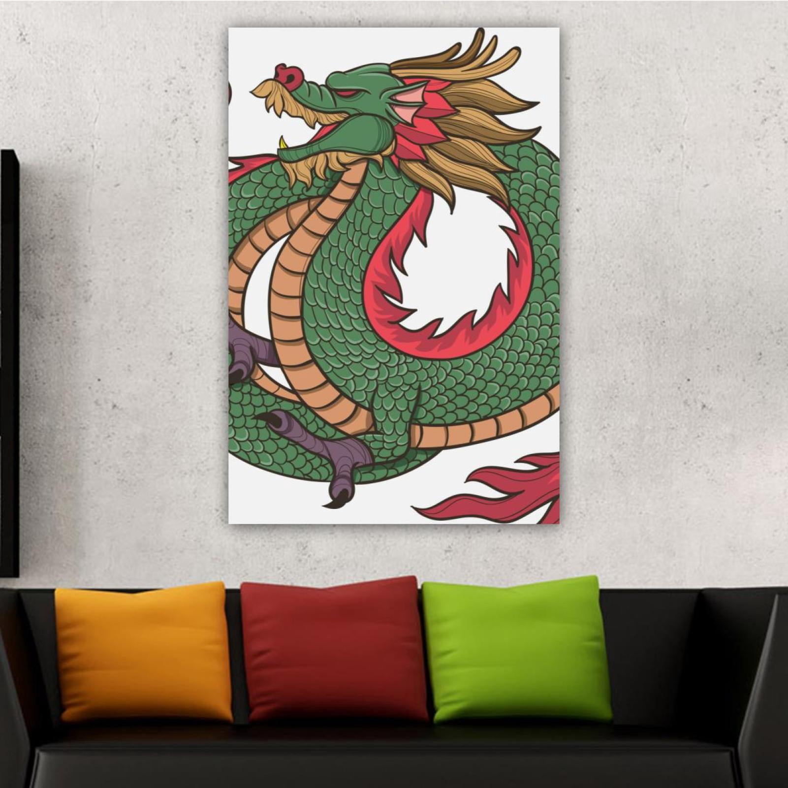 OWNSERIES Home Decor Green Traditional Chinese Dragon Pattern Canvas ...