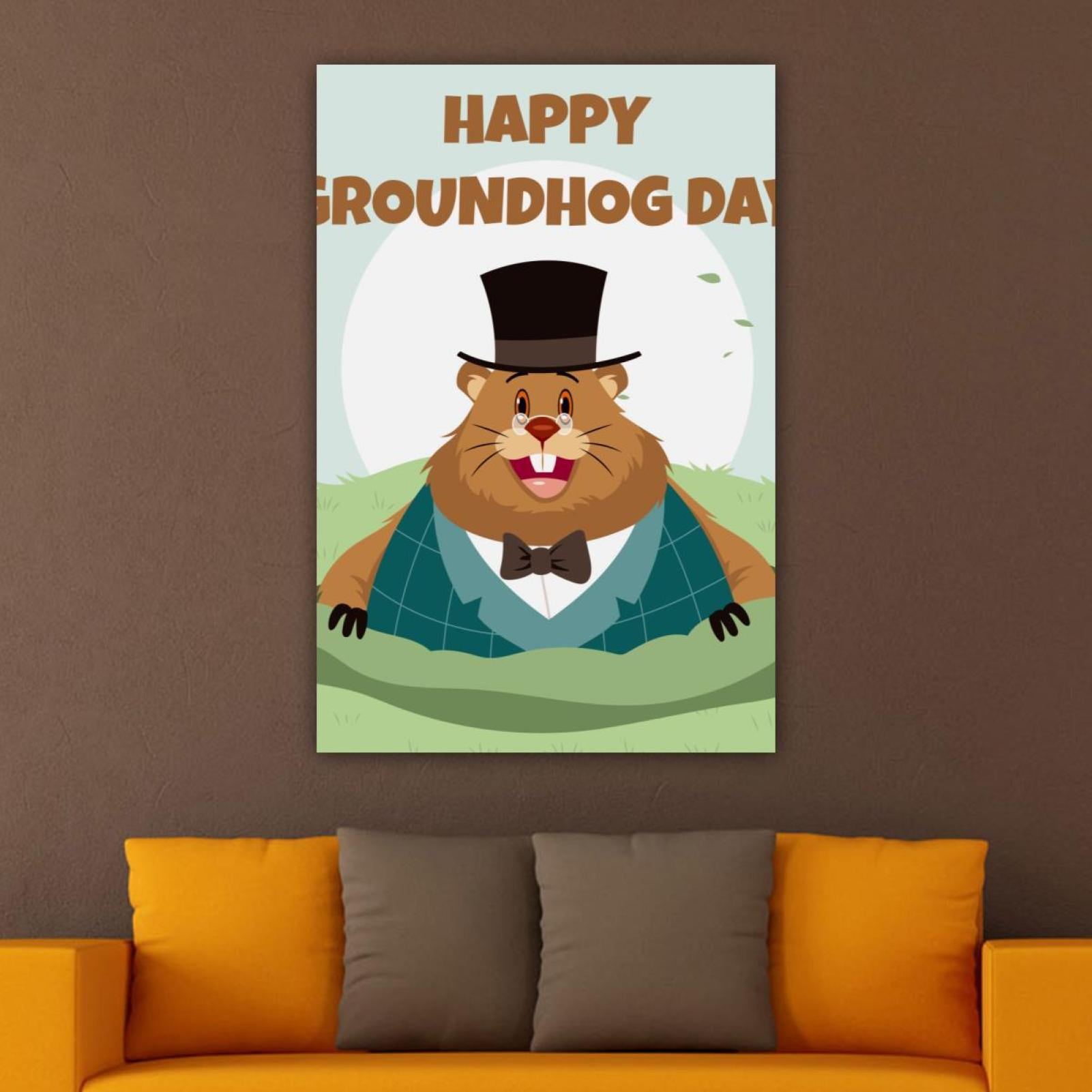 OWNSERIES Home Decor Ground Hog Day Celebration Pattern Canvas Wall Art ...