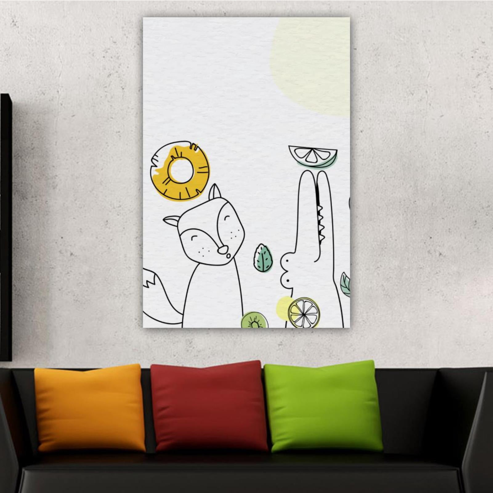 OWNSERIES Home Decor Hand Drawn Cartoon Animals Pattern Canvas Wall Art ...
